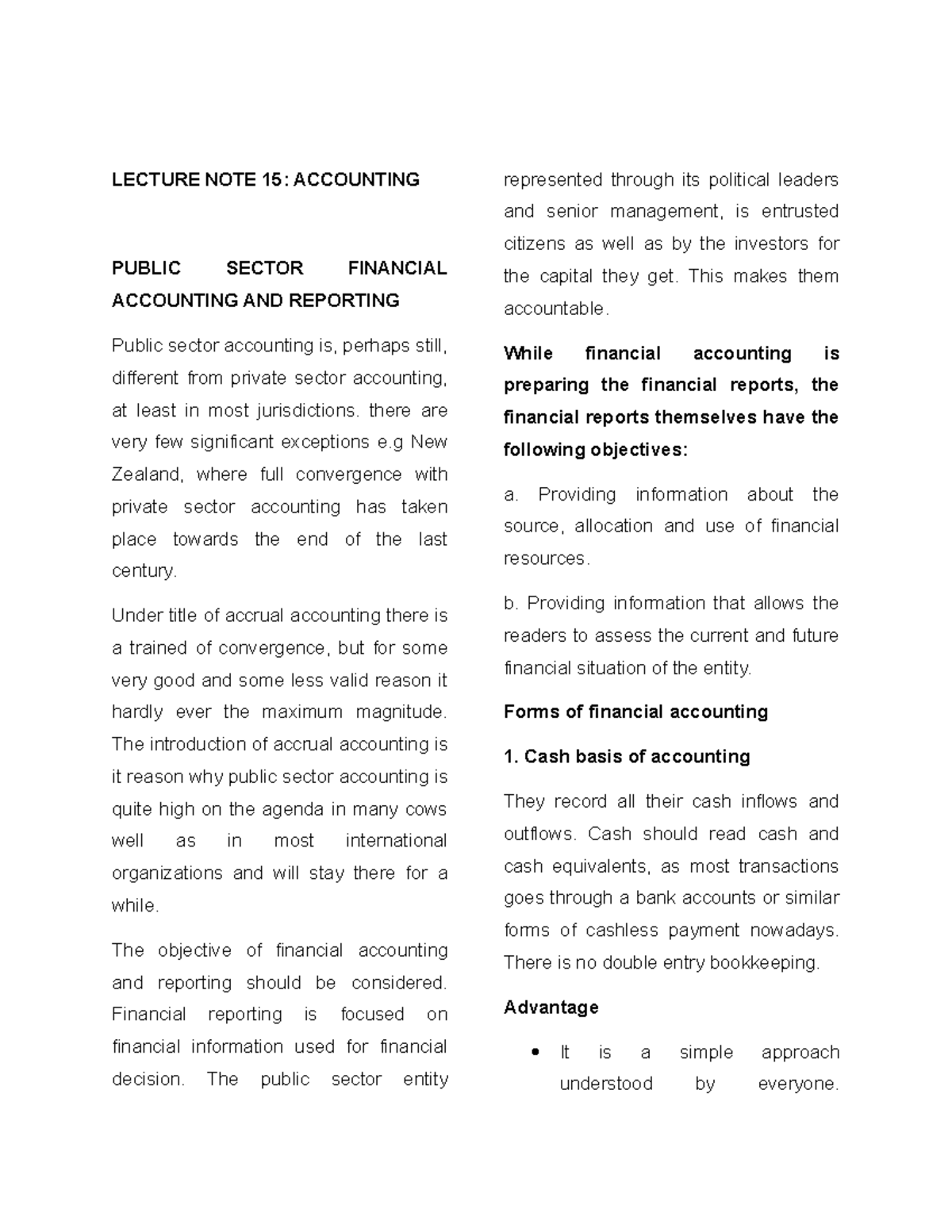 Lecture Note 15 Accounting - LECTURE NOTE 15: ACCOUNTING PUBLIC SECTOR ...