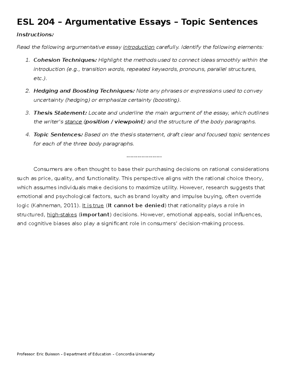 204 Intro Topic Sentences Argumentative Essays - ESL 204 ...