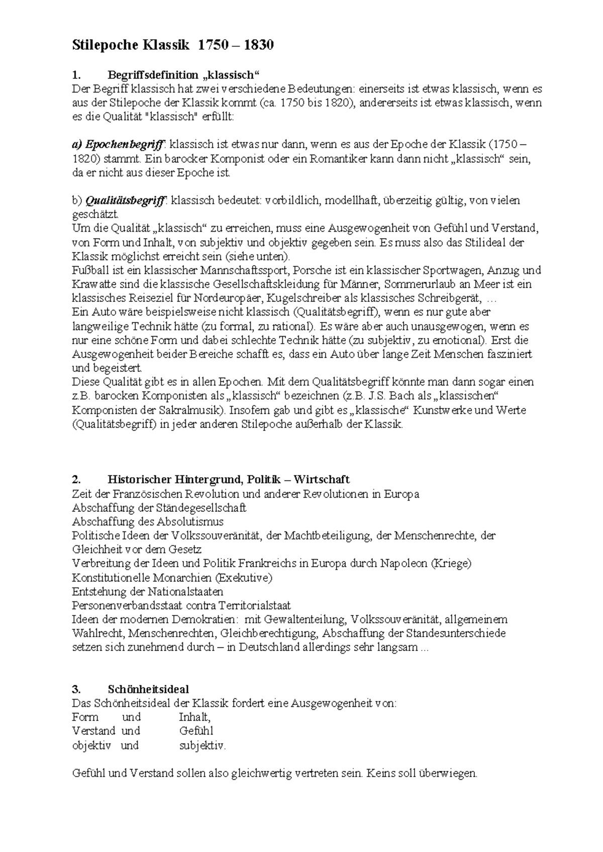 Stilepoche Klassik 1750 – 1830 - Stilepoche Klassik 1750 – 1830 Begriffsdefinition „klassisch ...