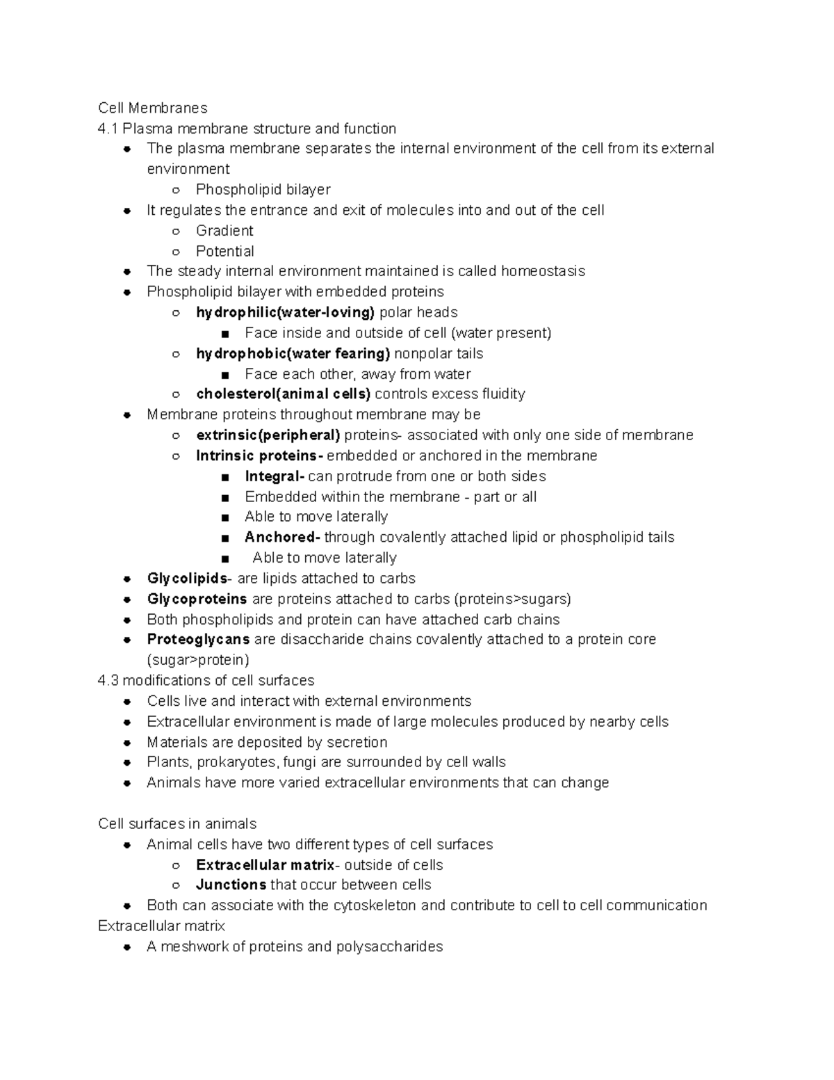 Bio notes exam 2 - Cell Membranes 4 Plasma membrane structure and ...