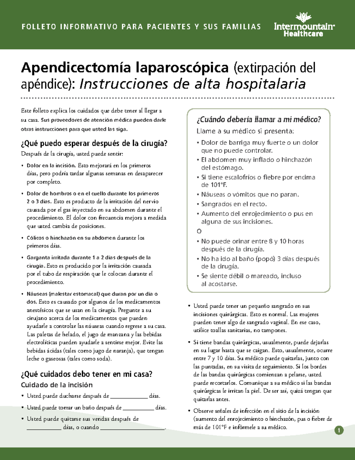 Laparoscopic Appendectomy (Appendix Removal) Discharge Instructions ...