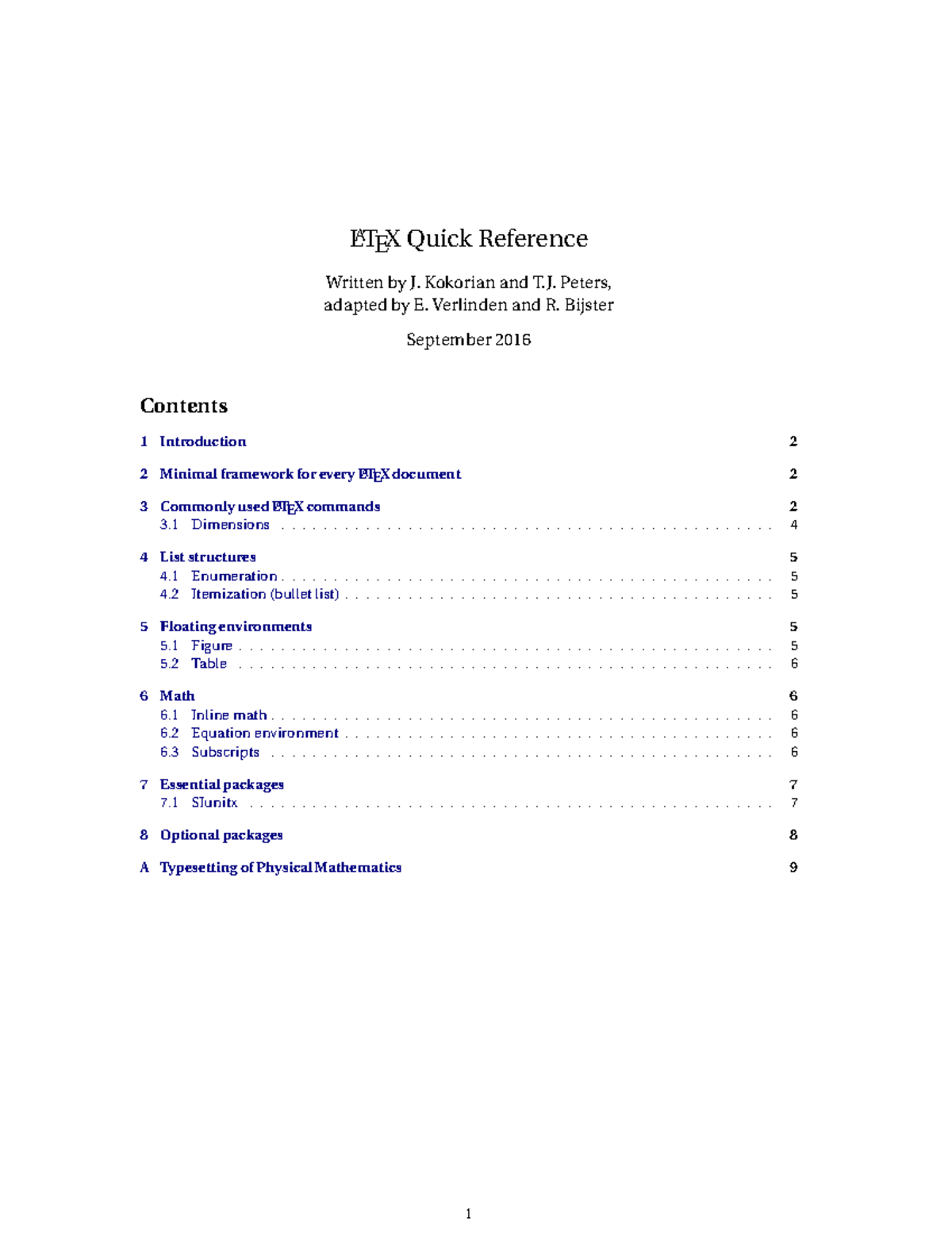 Quick Reference La Te X - LATEX Quick Reference Written by J. Kokorian ...