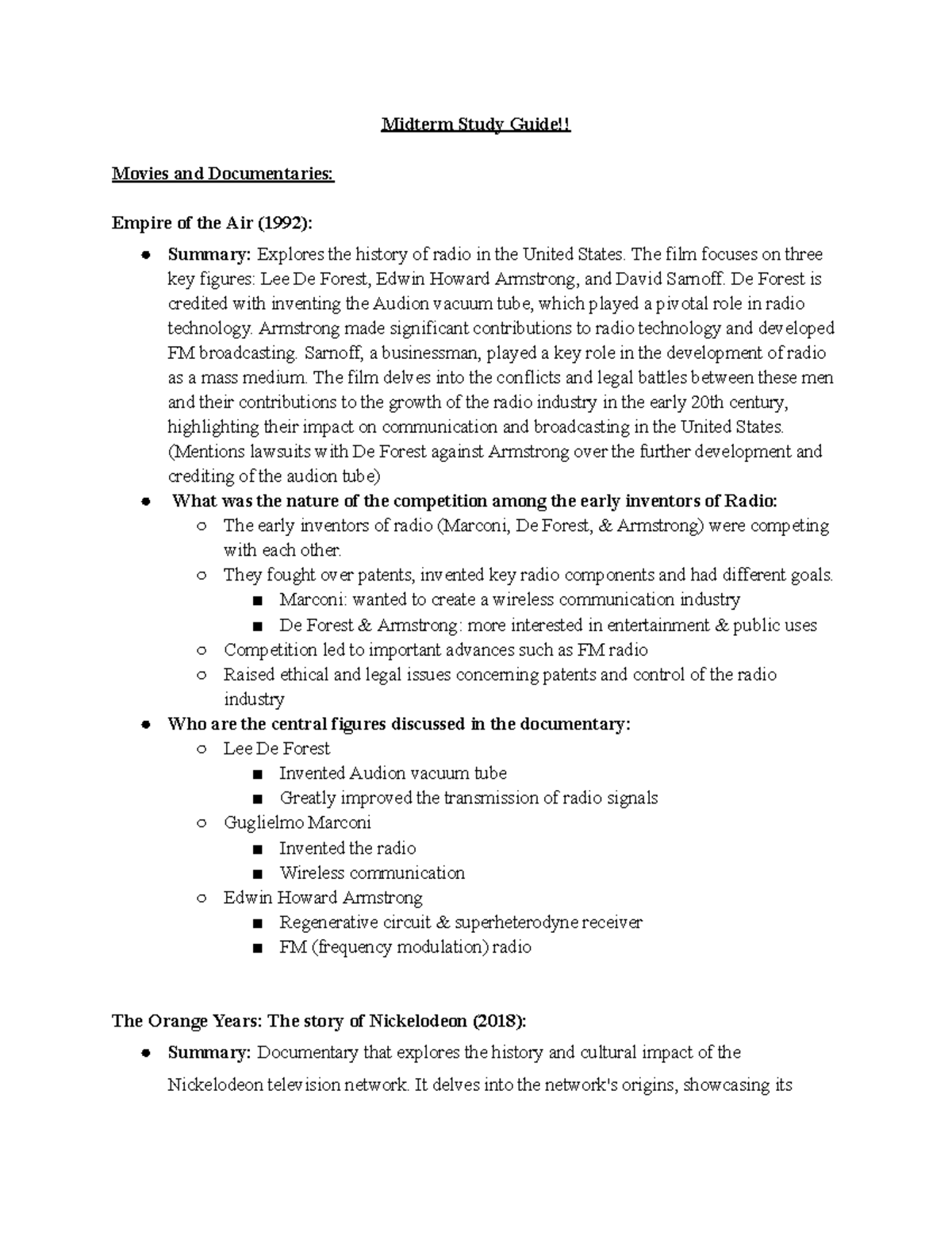 Media Midterm Review - Midterm Study Guide!! Movies and Documentaries ...
