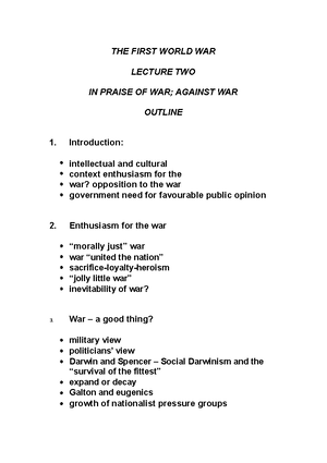 Ww1 remembrance - The First World War Lecture Ten Week 11 Outline ...