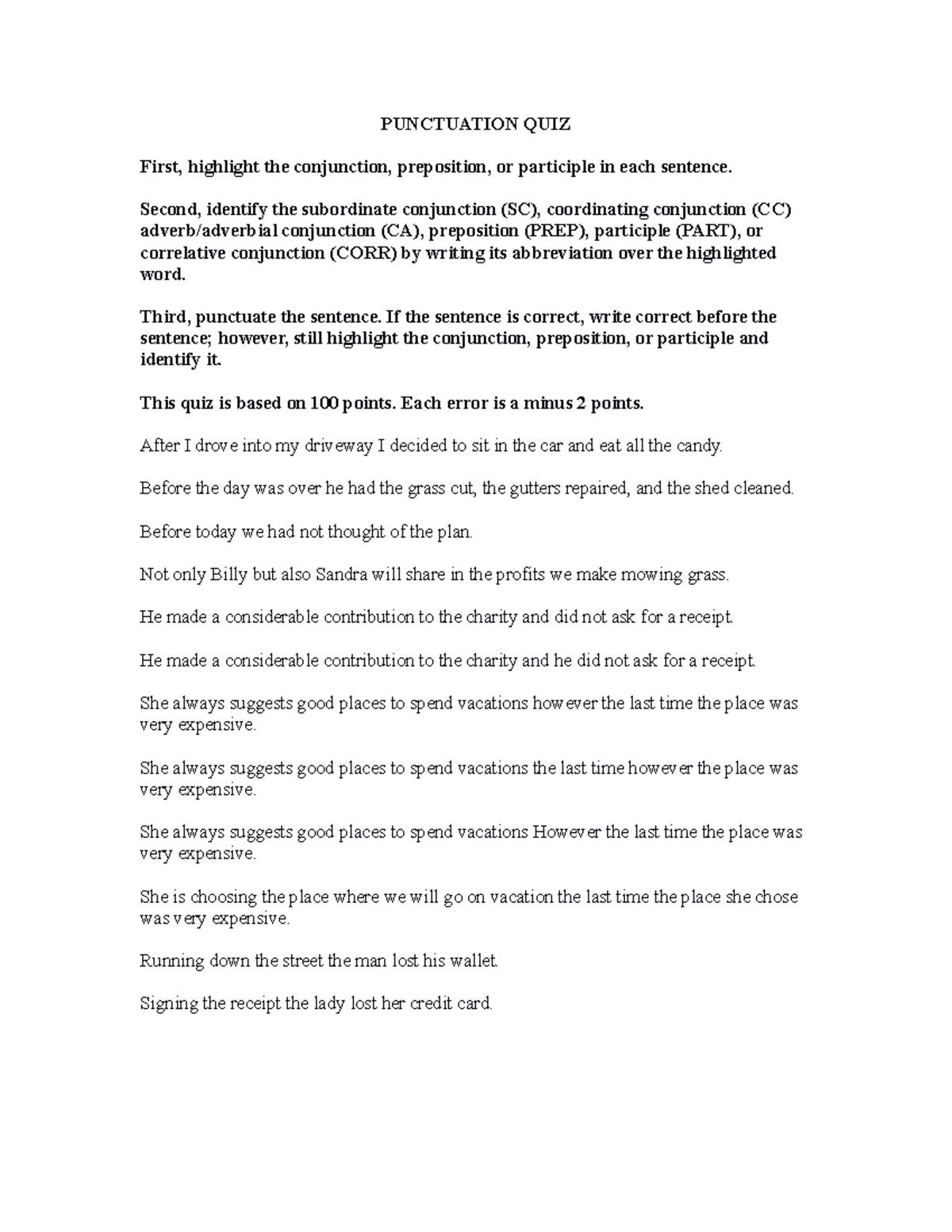 Punctuation Practice Quiz R (3) -2 - PUNCTUATION QUIZ First, highlight ...