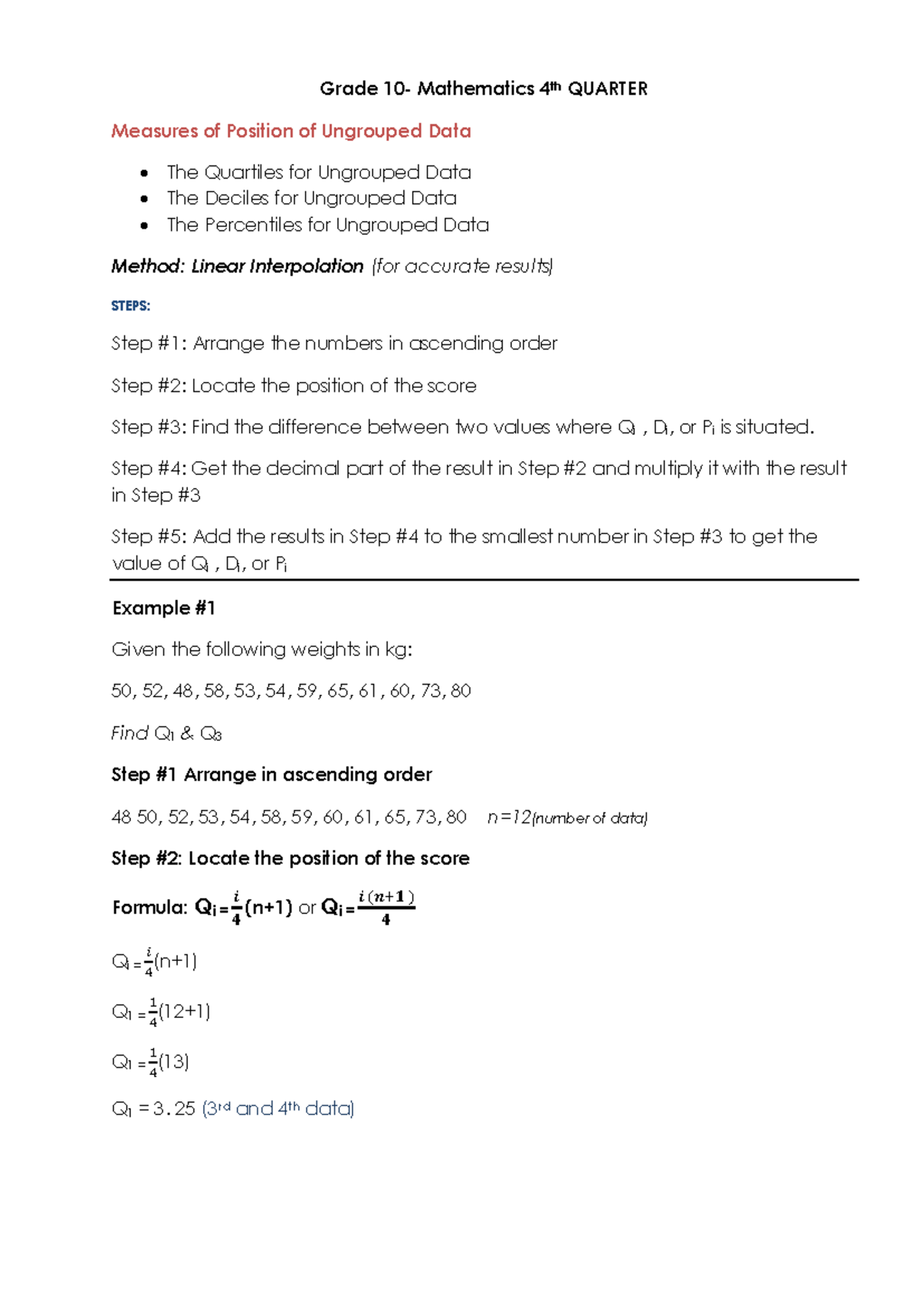 Measures of Position of Grouped Data Quarter 4 Module - Grade 10- Mathematics 4th QUARTER ...