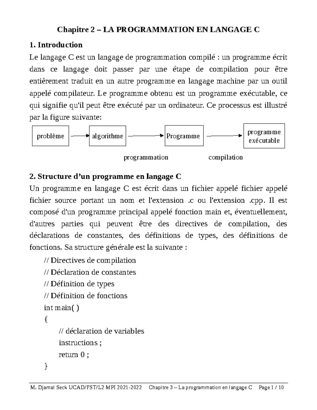 Chapitre 3 -La programmation en langage C - Chapitre 2 – LA ...