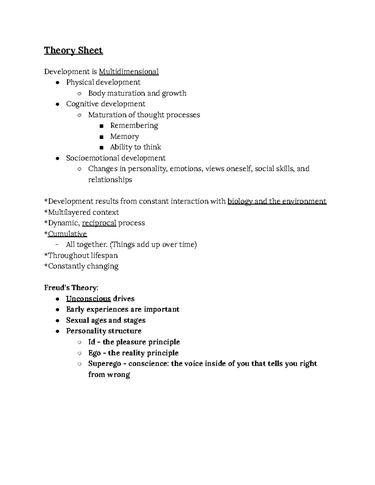 Theory Sheet - Lecture notes Theories - Theory Sheet Development is ...