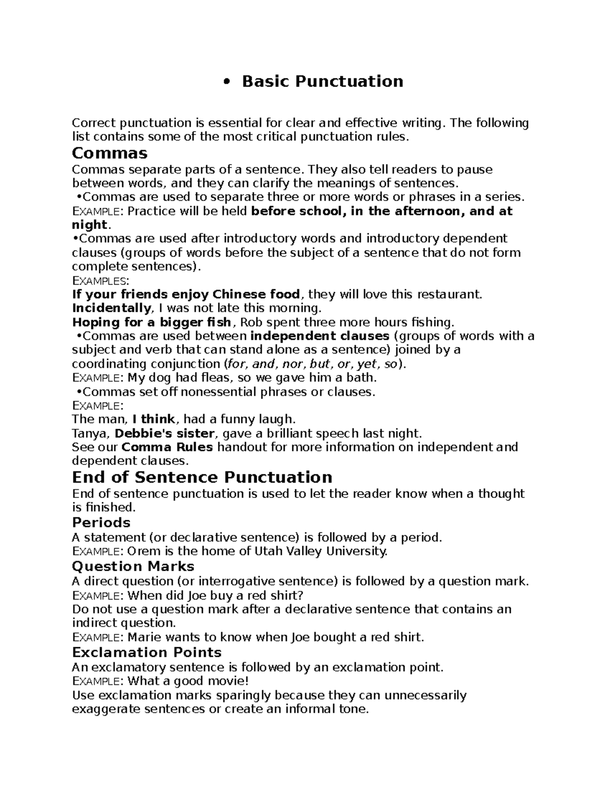 Basic Punctuation - Basic Punctuation Correct punctuation is essential ...