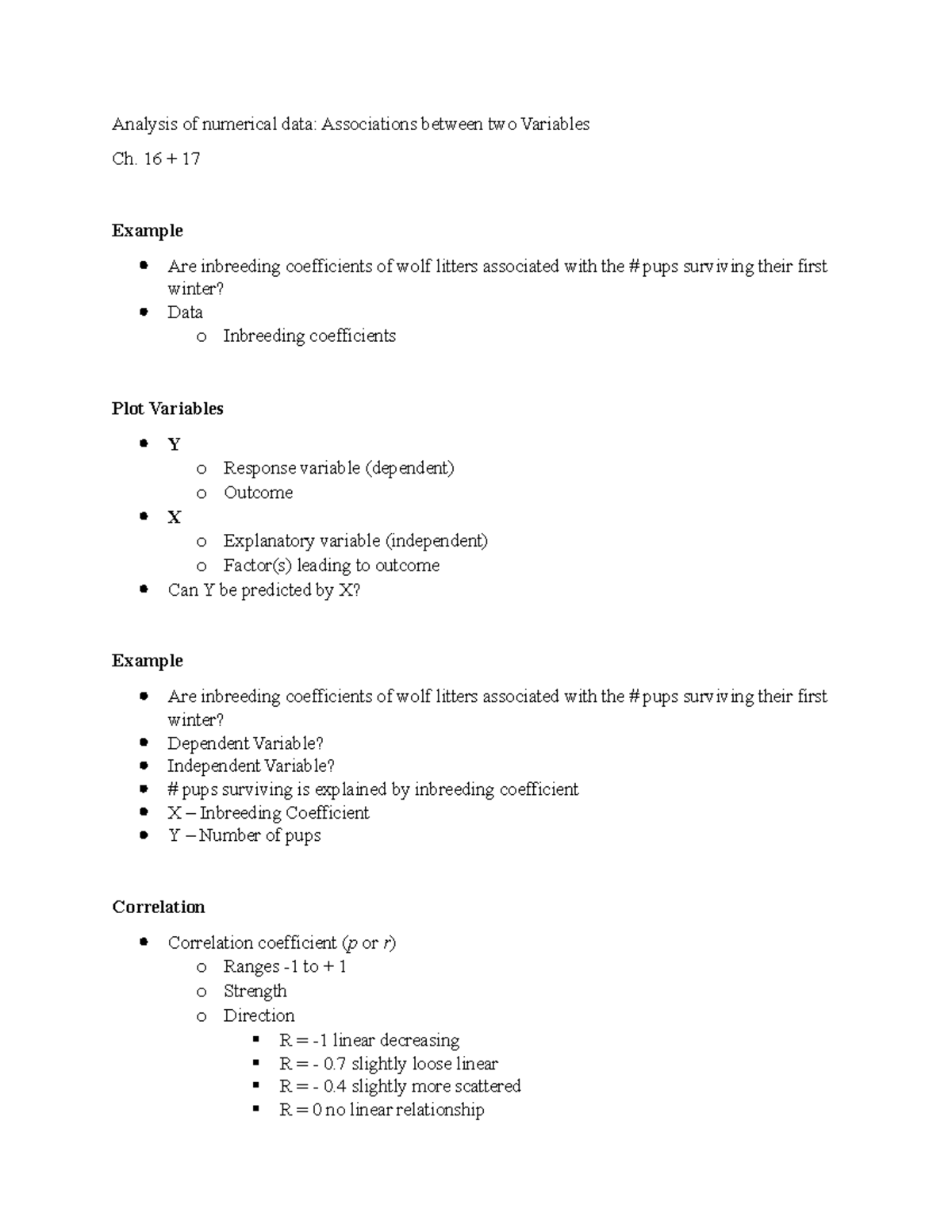 Week 7 Lecture 1 - Analysis of numerical data: Associations between two Variables Ch. 16 + 17 ...