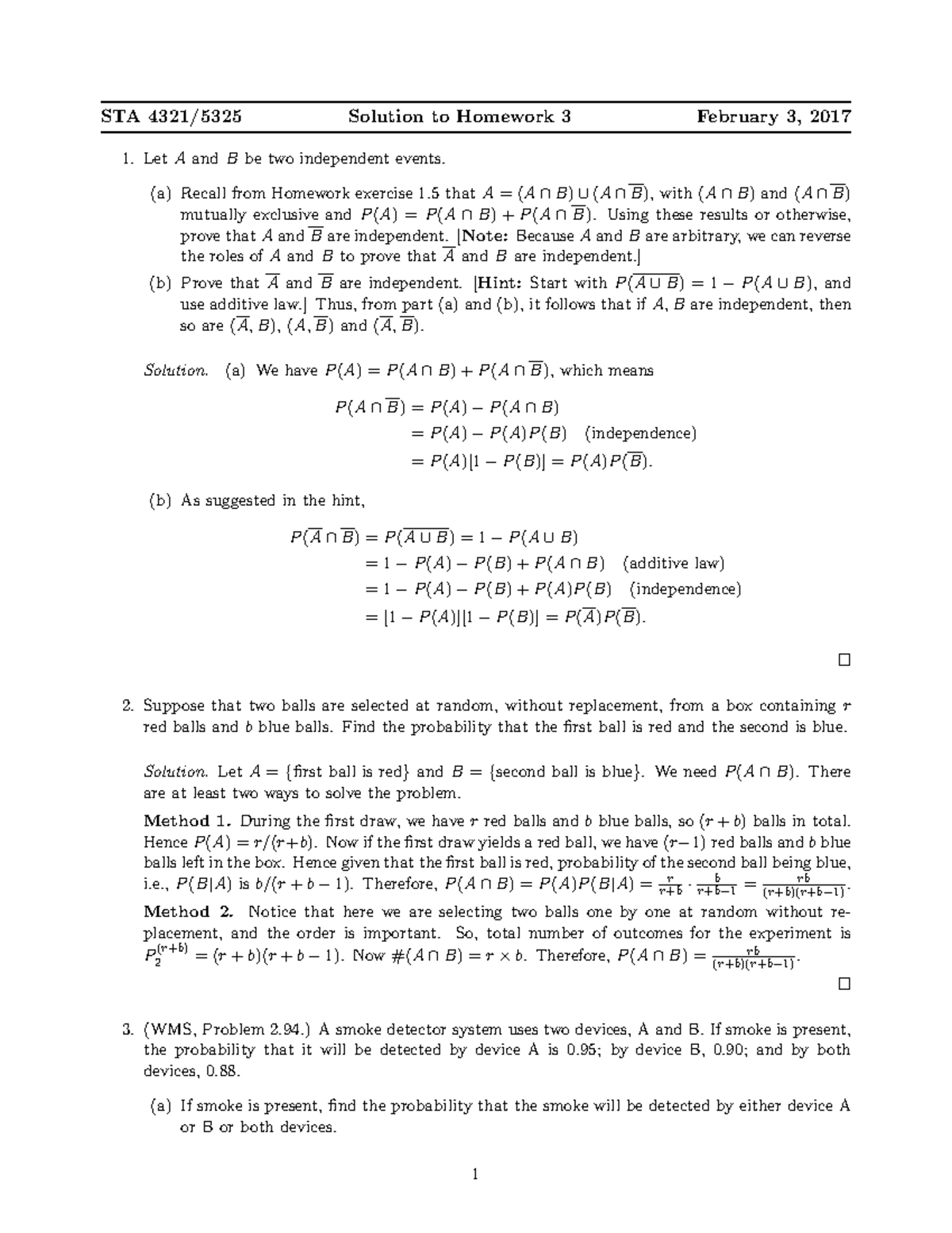 Practice(Prob) - Probability and Statistics - STA 4321/5325 Solution to ...