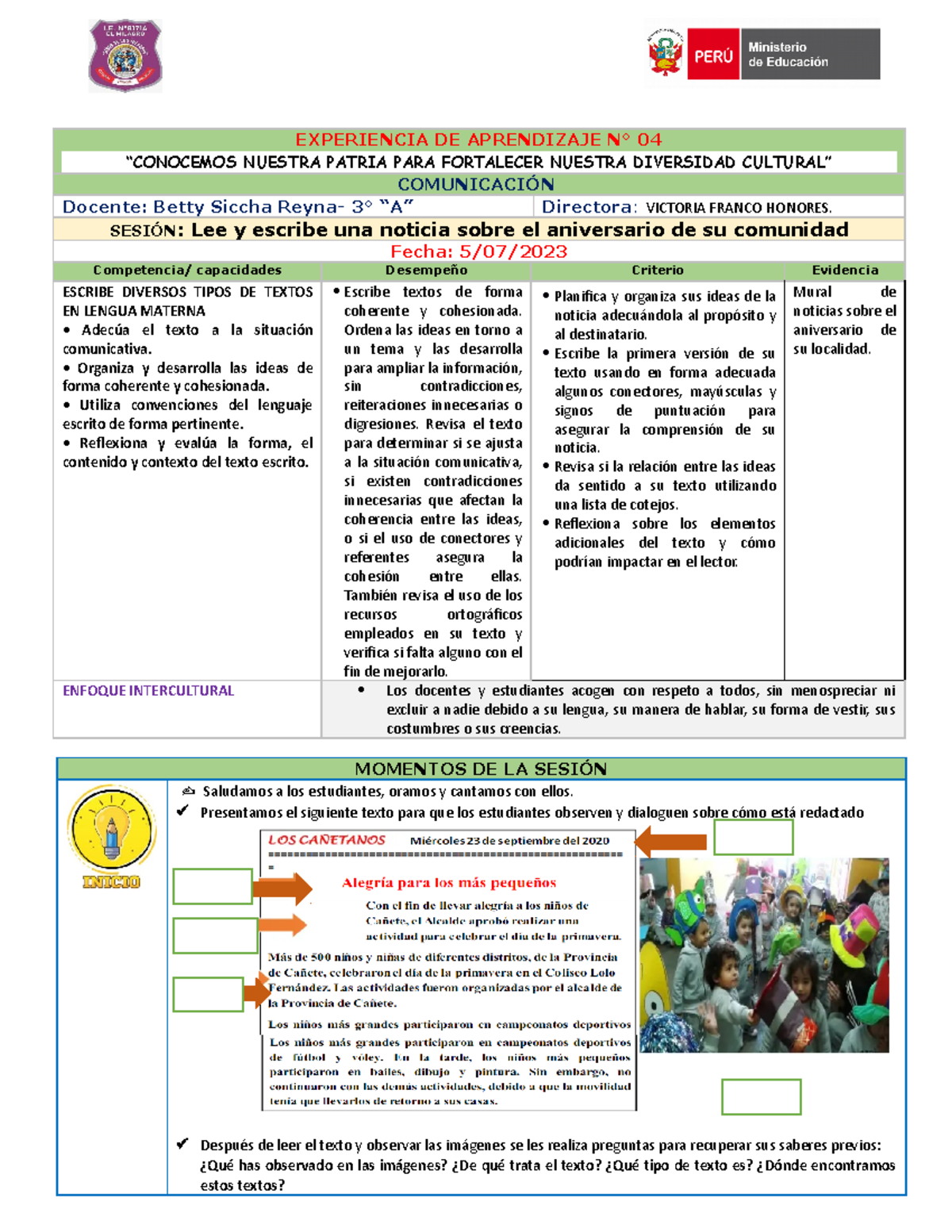 5julio-Escribimos noticias sobre el aniversario de la comunidad - EXPERIENCIA DE APRENDIZAJE N ...