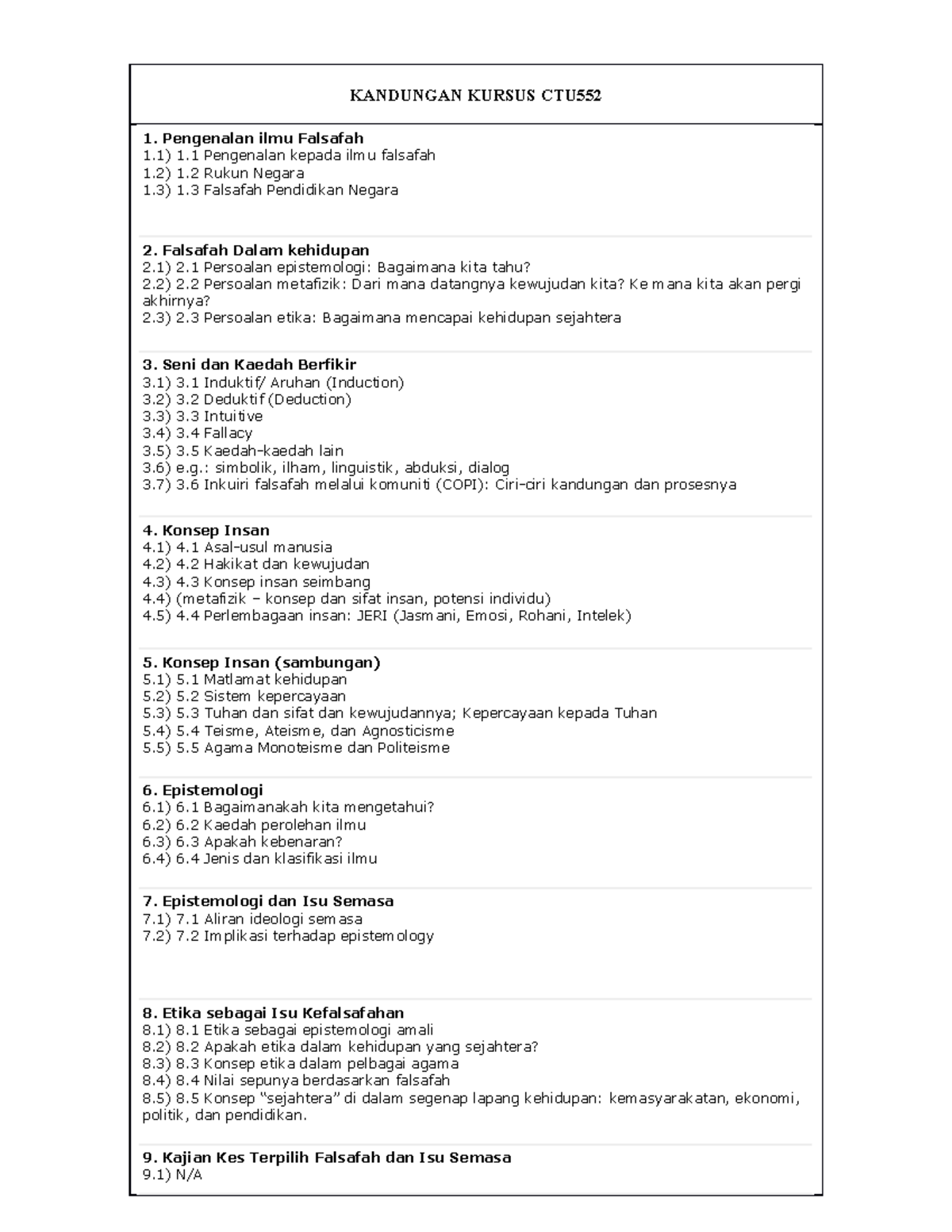 Kandungan Kursus CTU552 - KANDUNGAN KURSUS CTU 1. Pengenalan ilmu ...