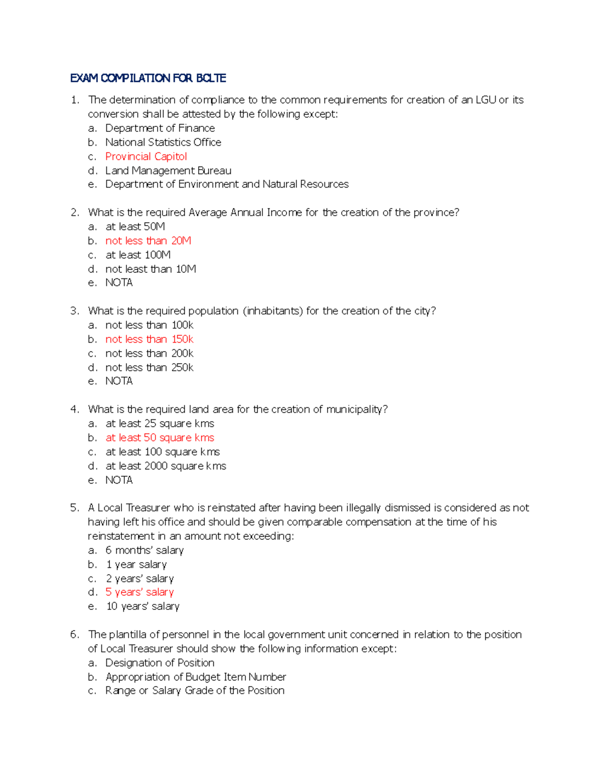 EXAM Compilation FOR Bclte - EXAM COMPILATION FOR BCLTE The ...