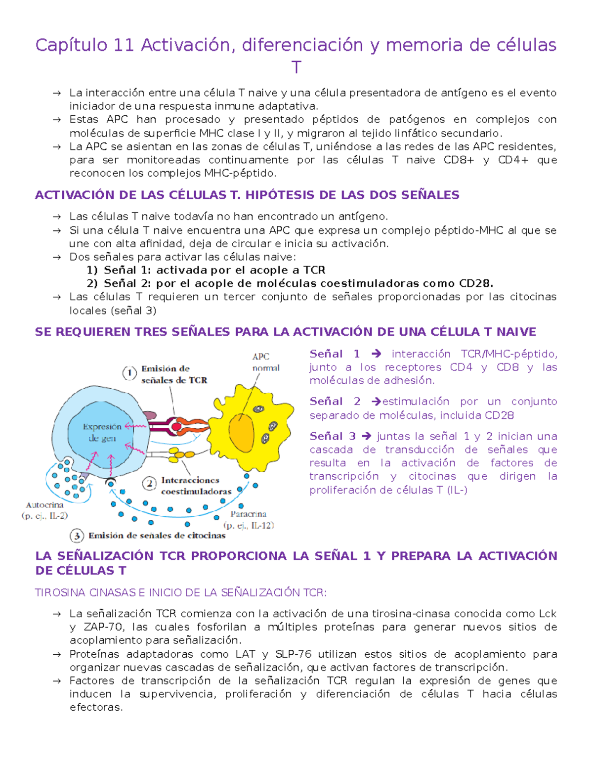 Capítulo 10 Activación células T - Capítulo 11 Activación, diferenciación y memoria de células T ...