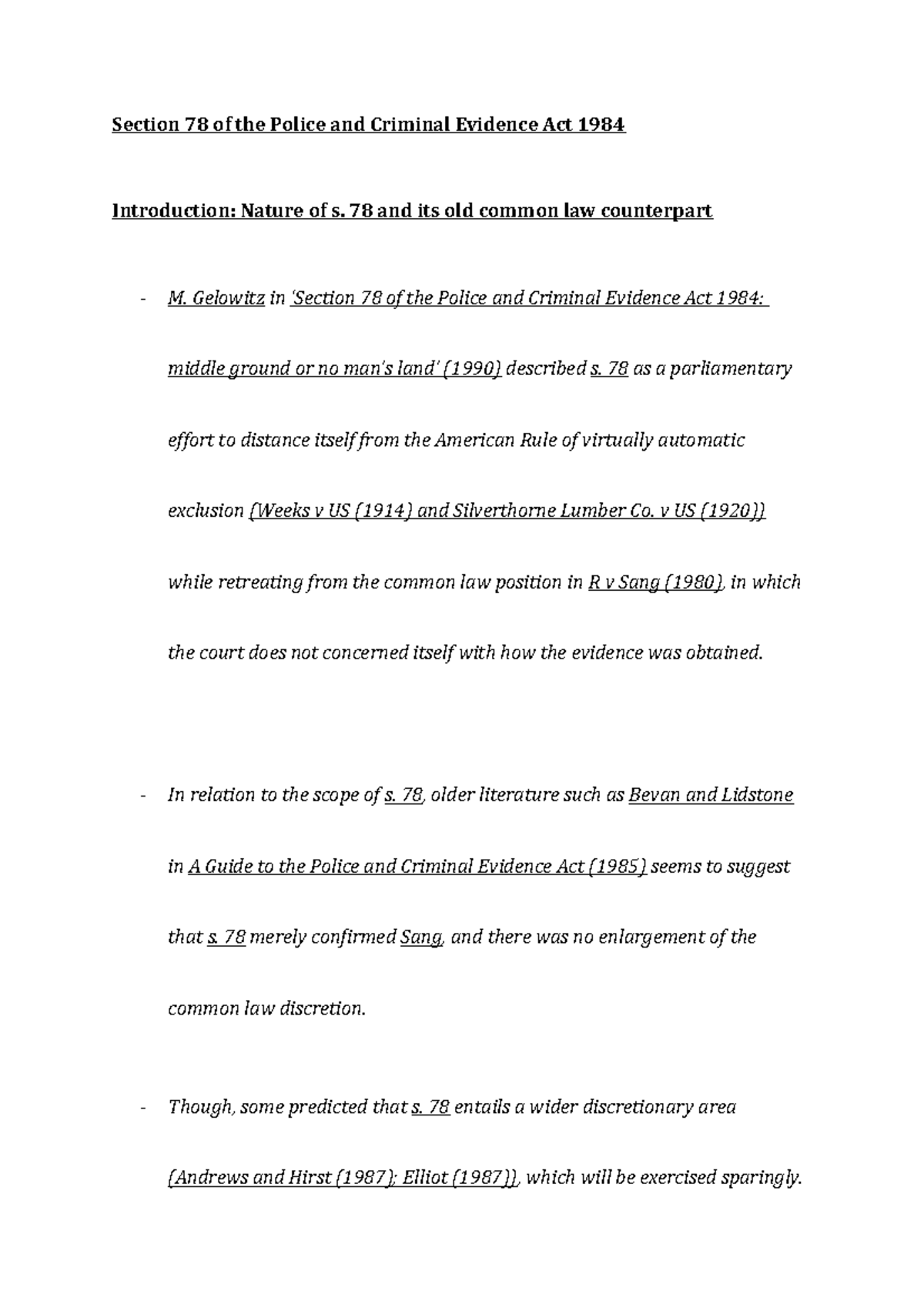 Confession - Section 78 of the Police and Criminal Evidence Act 1984 ...