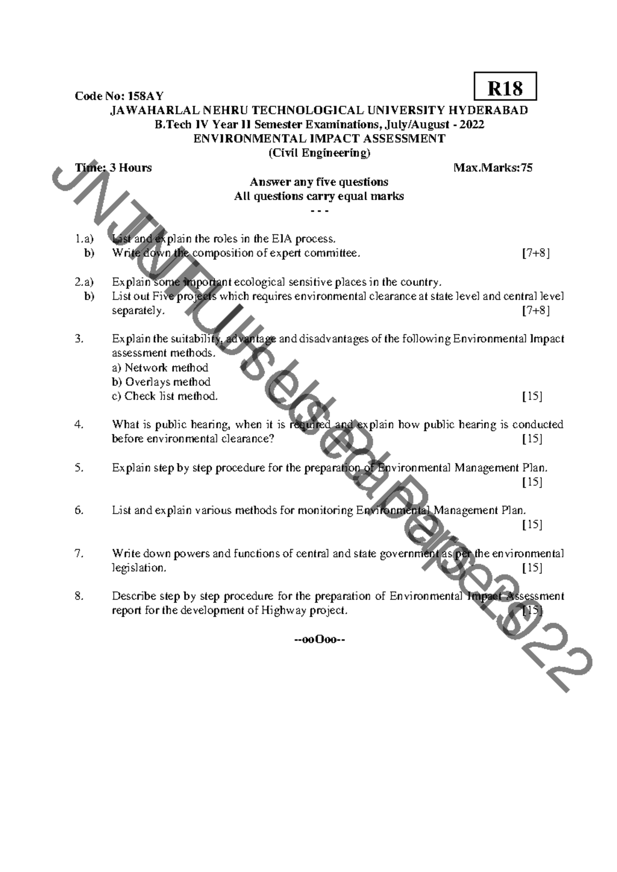 July August-2022 - PREVIOUS PAPER - Code No: 158AY JAWAHARLAL NEHRU ...