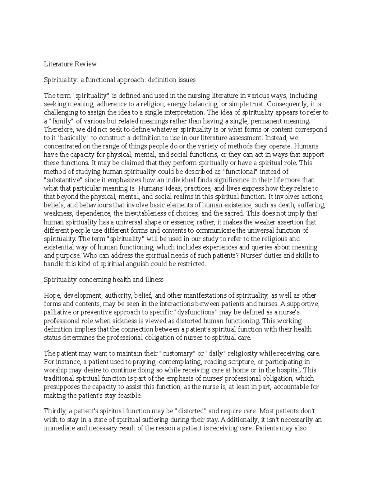 Untitled document.edited - Literature Review Spirituality: a functional ...