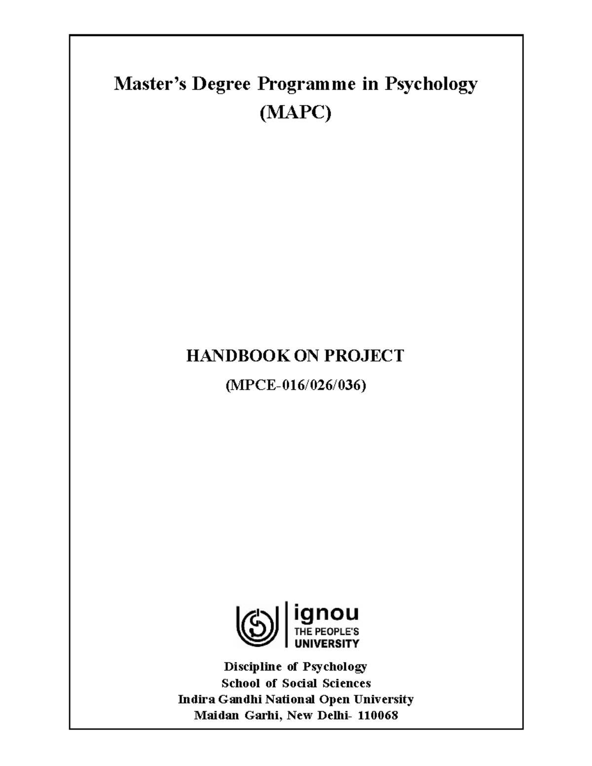 MPCE-26 Project - Master’s Degree Programme in Psychology (MAPC ...