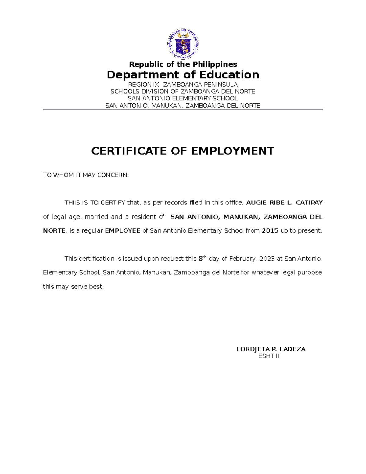 Certificate Of Employment Philippines Prntbl concejomunicipaldechinu