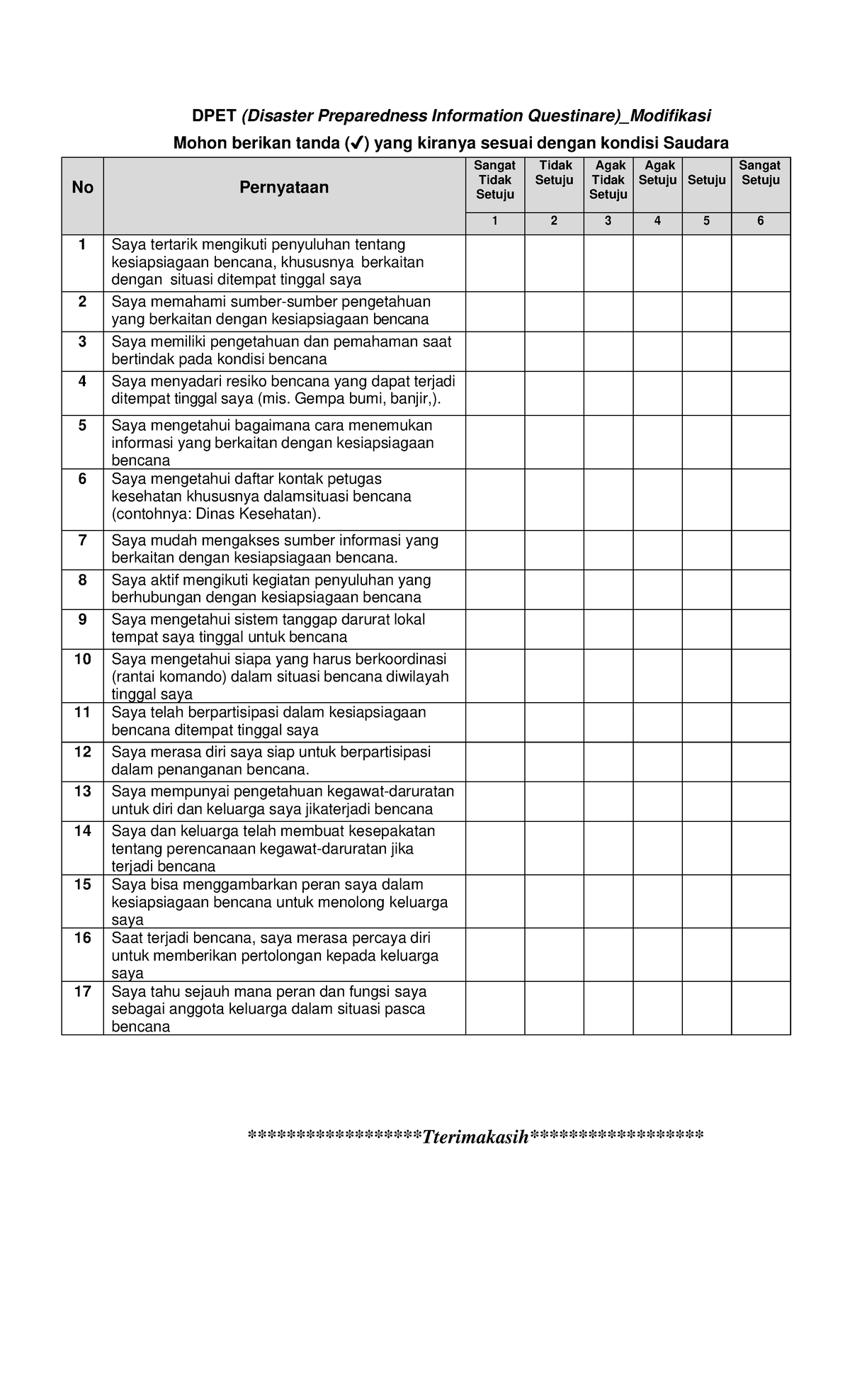 Kuesioner DPET - Nursing - DPET (Disaster Preparedness Information ...