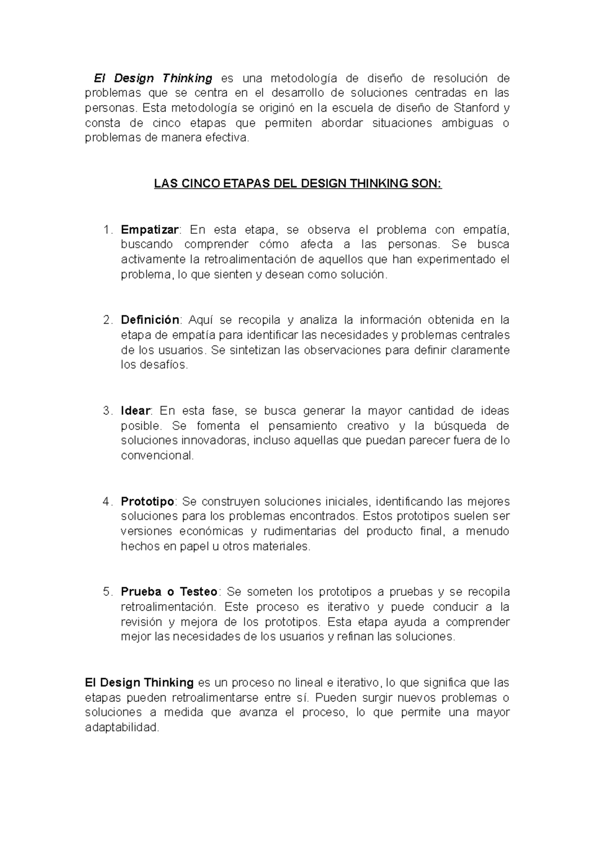 Resumen Design Thinking - El Design Thinking es una metodología de diseño de resolución de ...