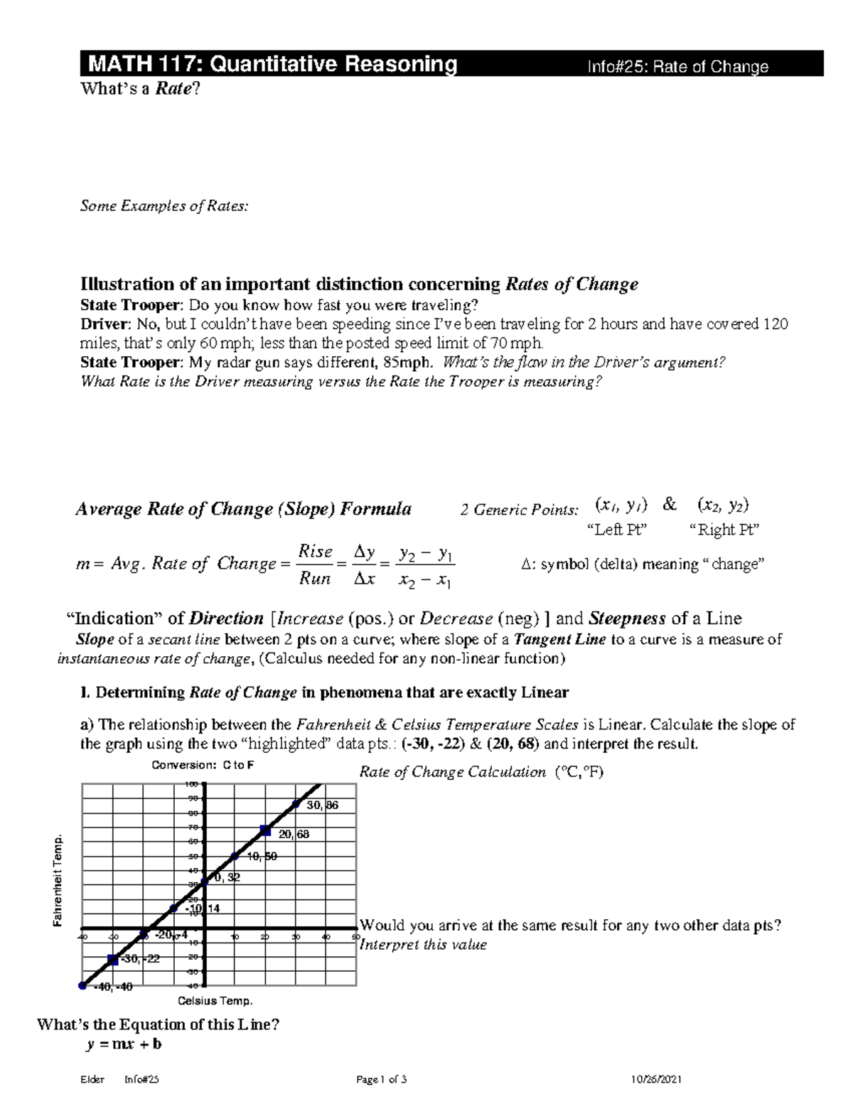 25-Info#25 -Rate of Change - Elder Info#25 Page 1 of 3 10/26/ MATH 117 ...