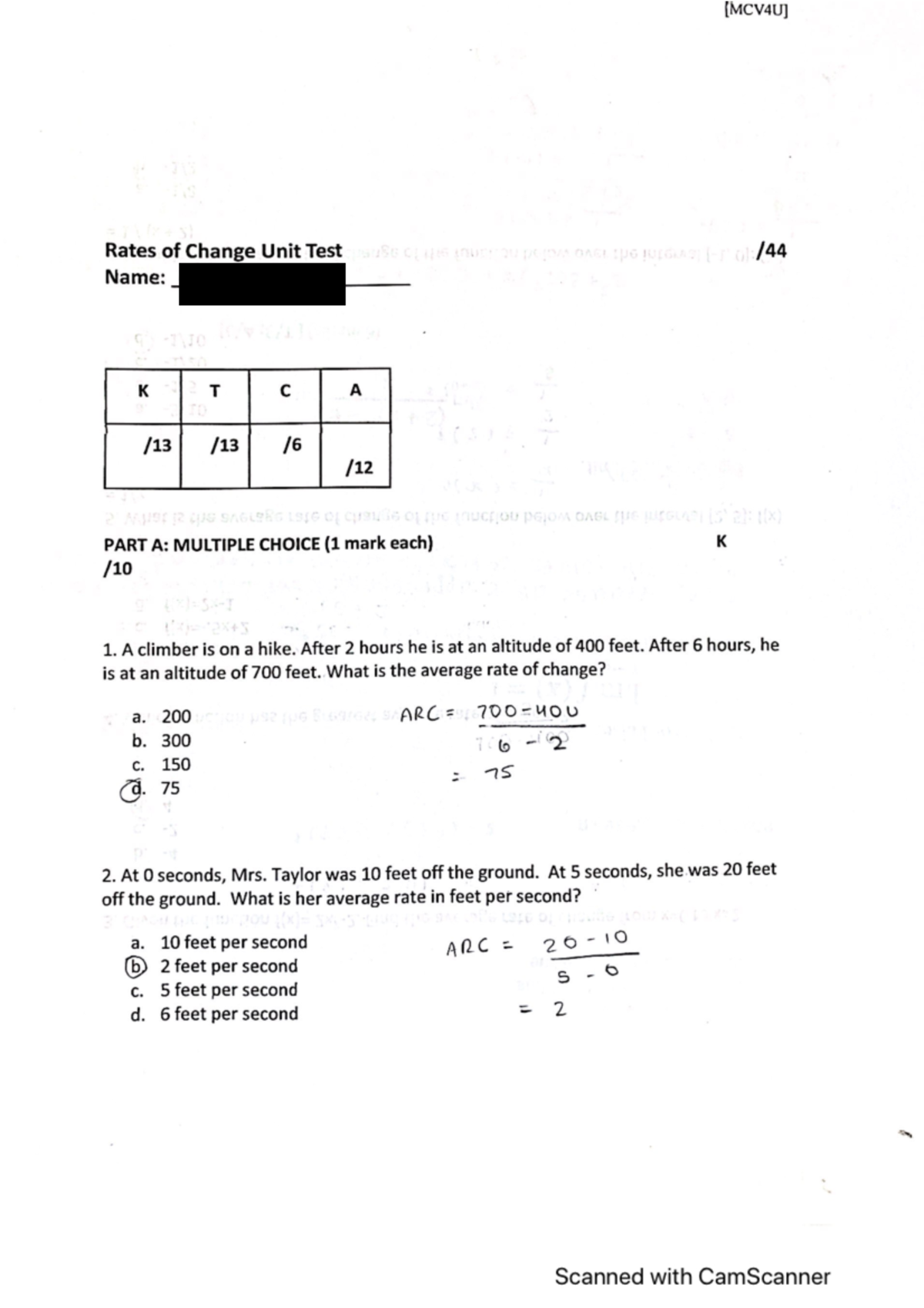rates of change practice test with answers - Studocu