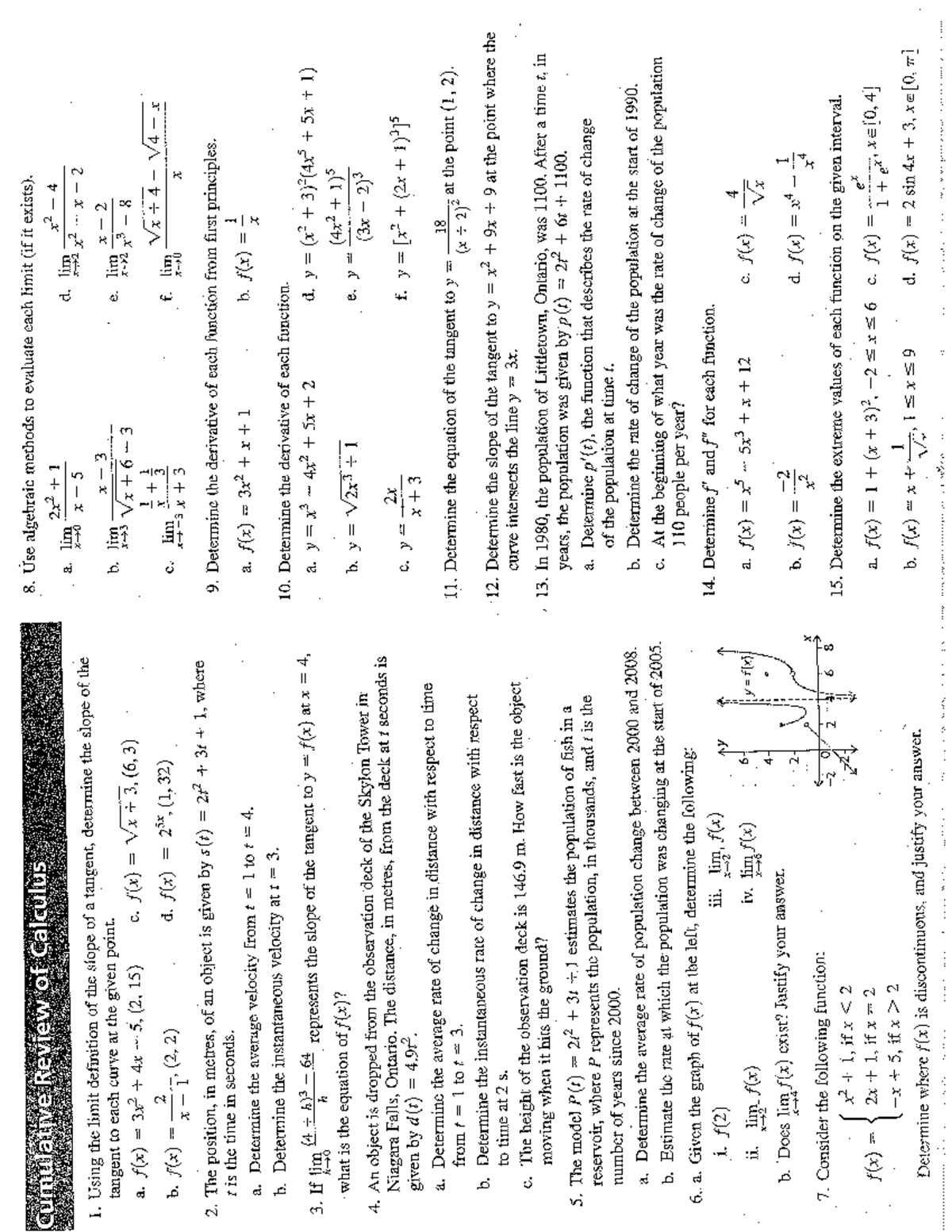 Cumulative Review of Calculus - Studocu
