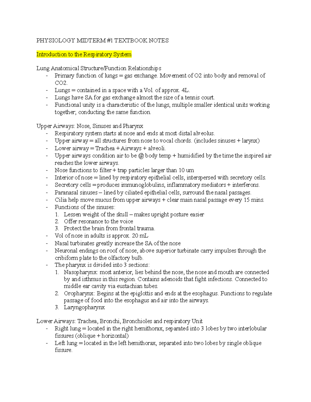 Physiology Midterm 1 Notes Physiology Midterm 1 Textbook Notes