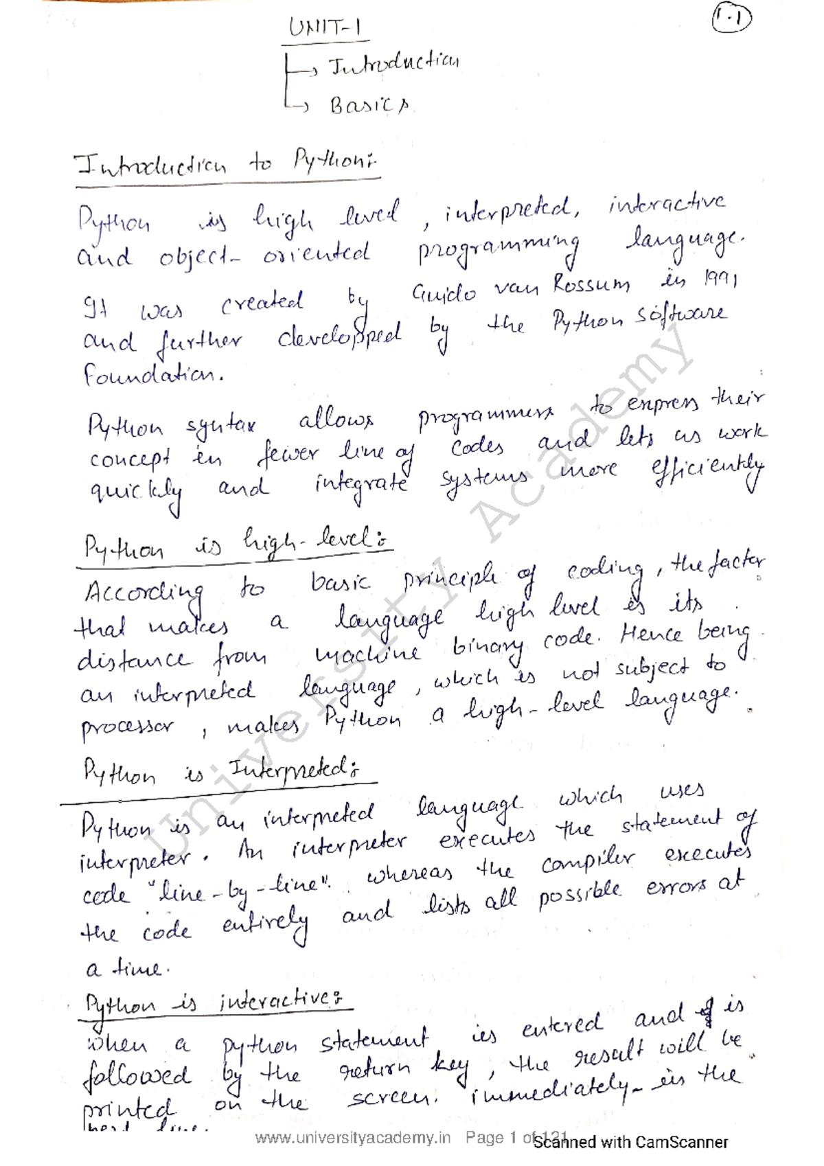 Python Hand Written Notes - Programming for Problem Solving - Studocu