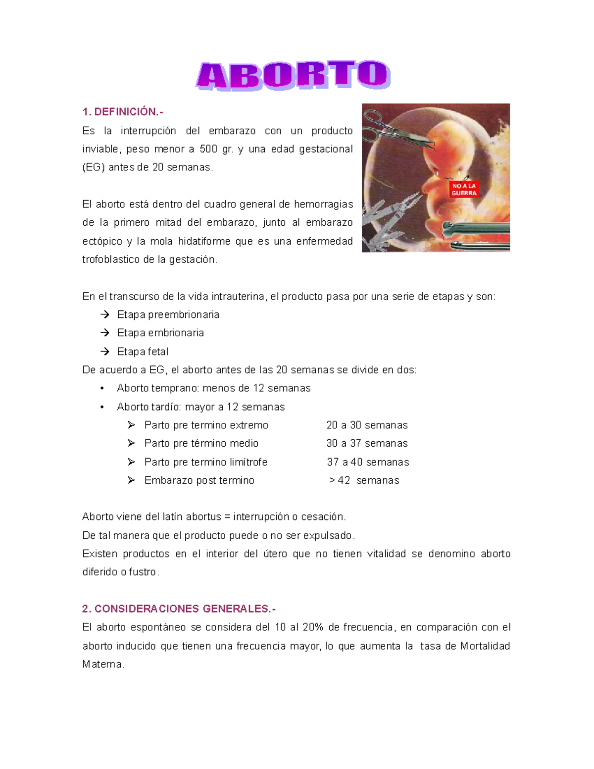 9.Aborto. Consideraciones generales. Ética. Amenaza de aborto - 1 ...