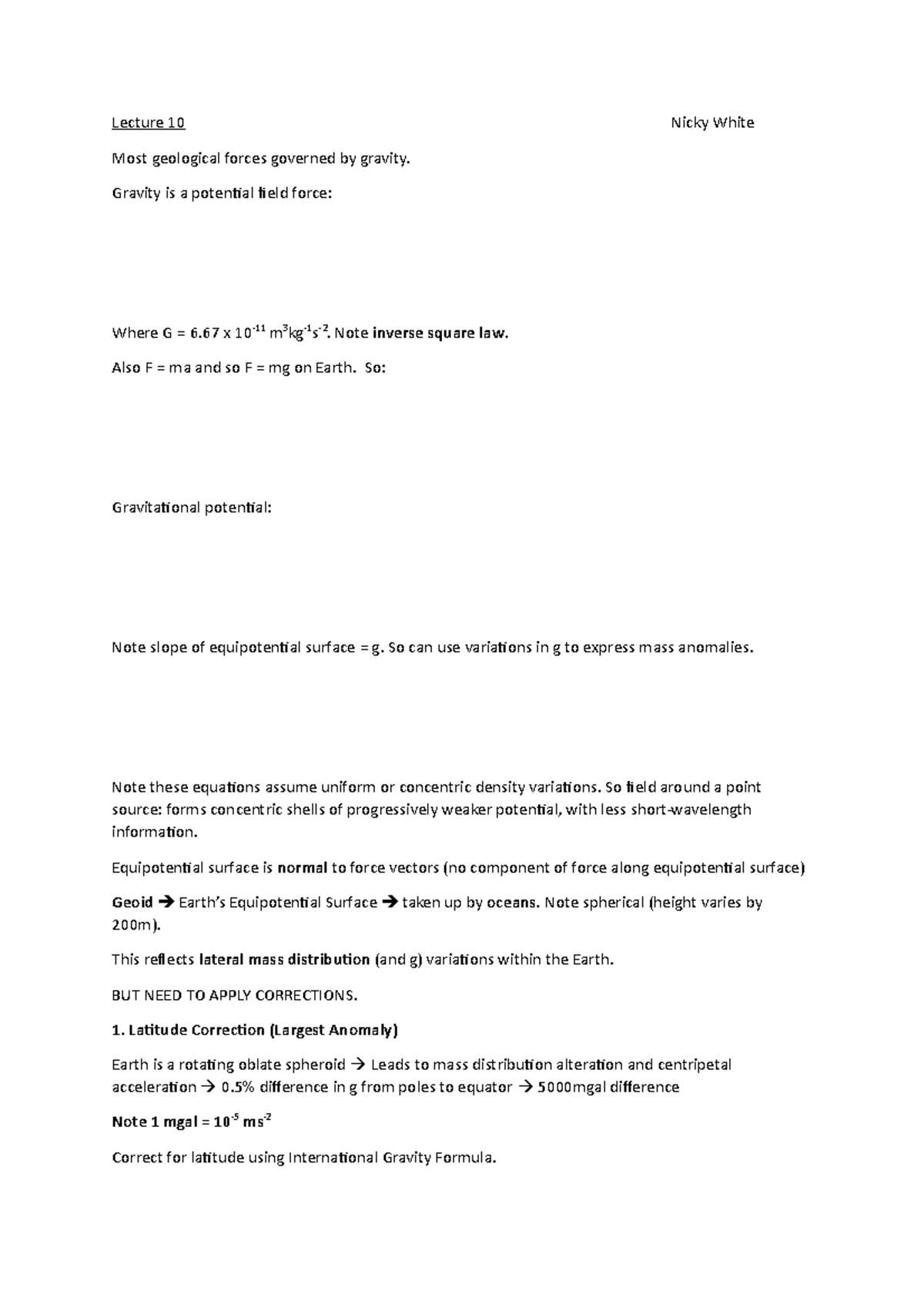 Lecture 10 White - Lecture 10 Nicky White Most geological forces ...