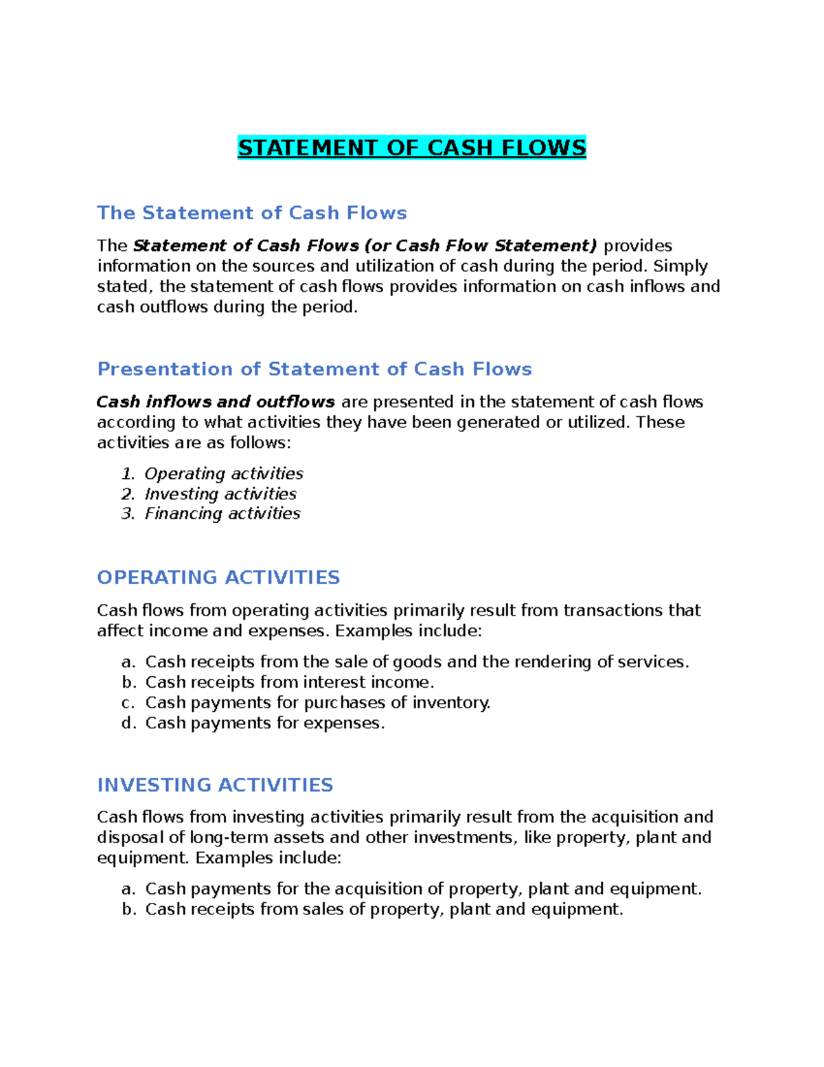 Statement OF CASH Flows - STATEMENT OF CASH FLOWS The Statement of Cash ...