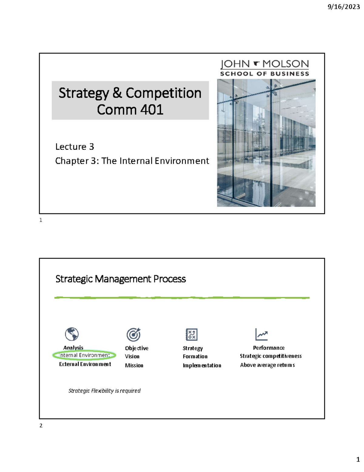 Lecture 3, Chapter 3 Slides - Strategy & Competition Comm 401 Lecture 3 Chapter 3: The Internal ...