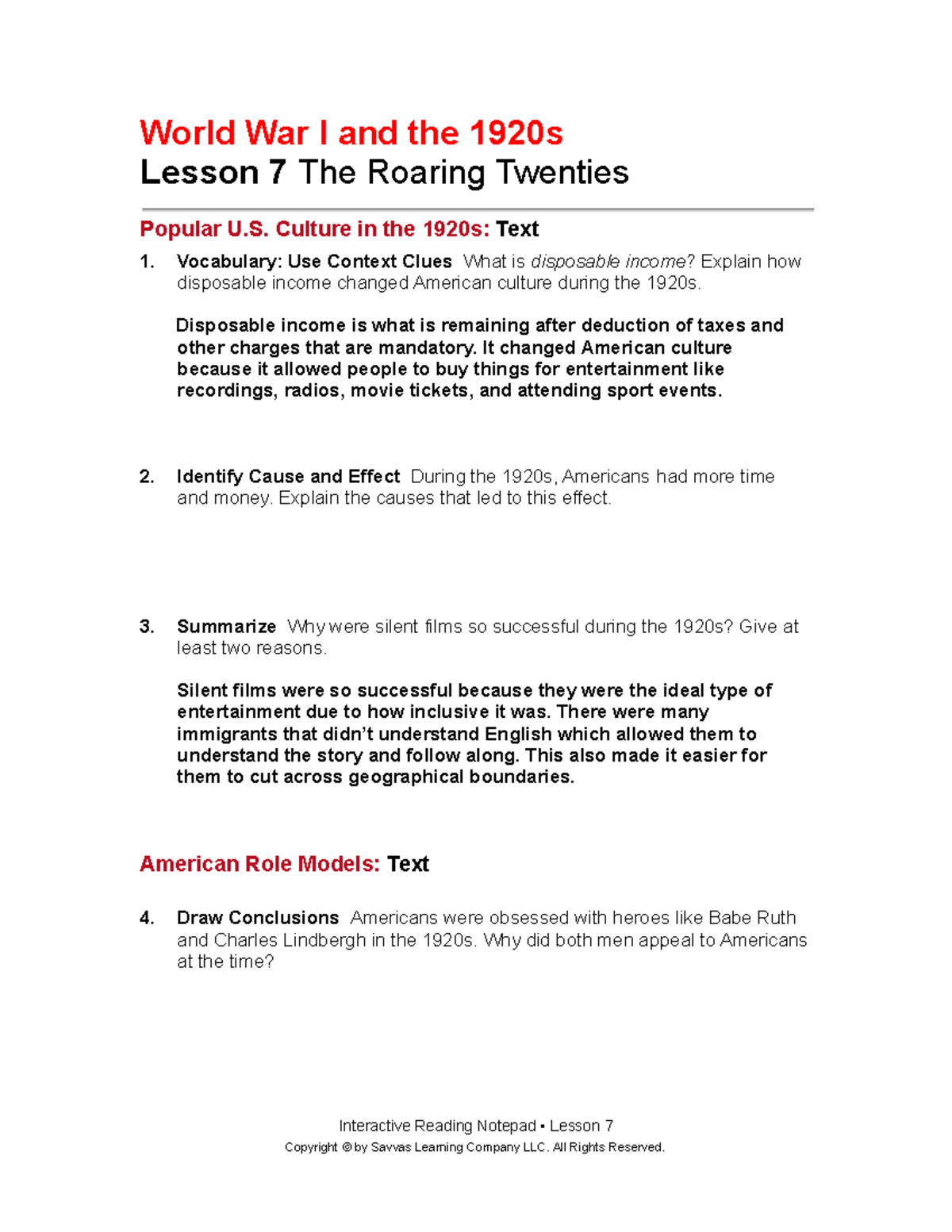 USH Ch 5 Lesson 7 The Roaring Twenties - World War I and the 1920s ...