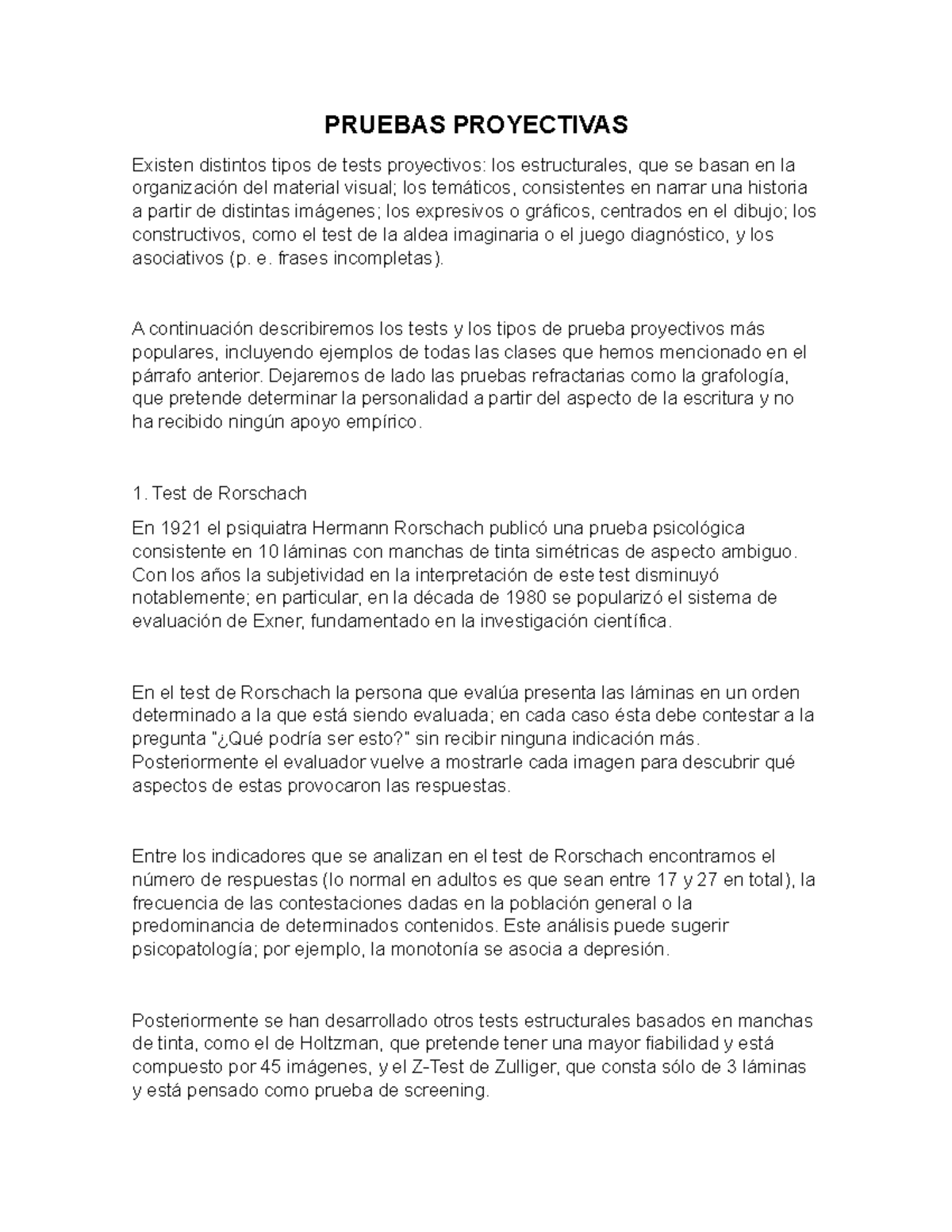 Pruebas Proyectivas - PRUEBAS PROYECTIVAS Existen distintos tipos de ...