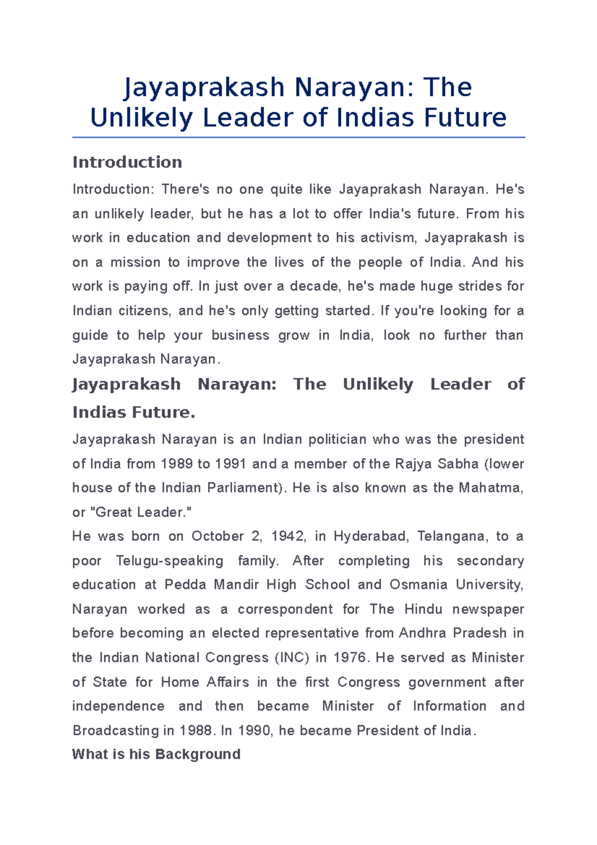 Jayaprakash Narayan The Unlikely Leader of Indias Future - Jayaprakash ...