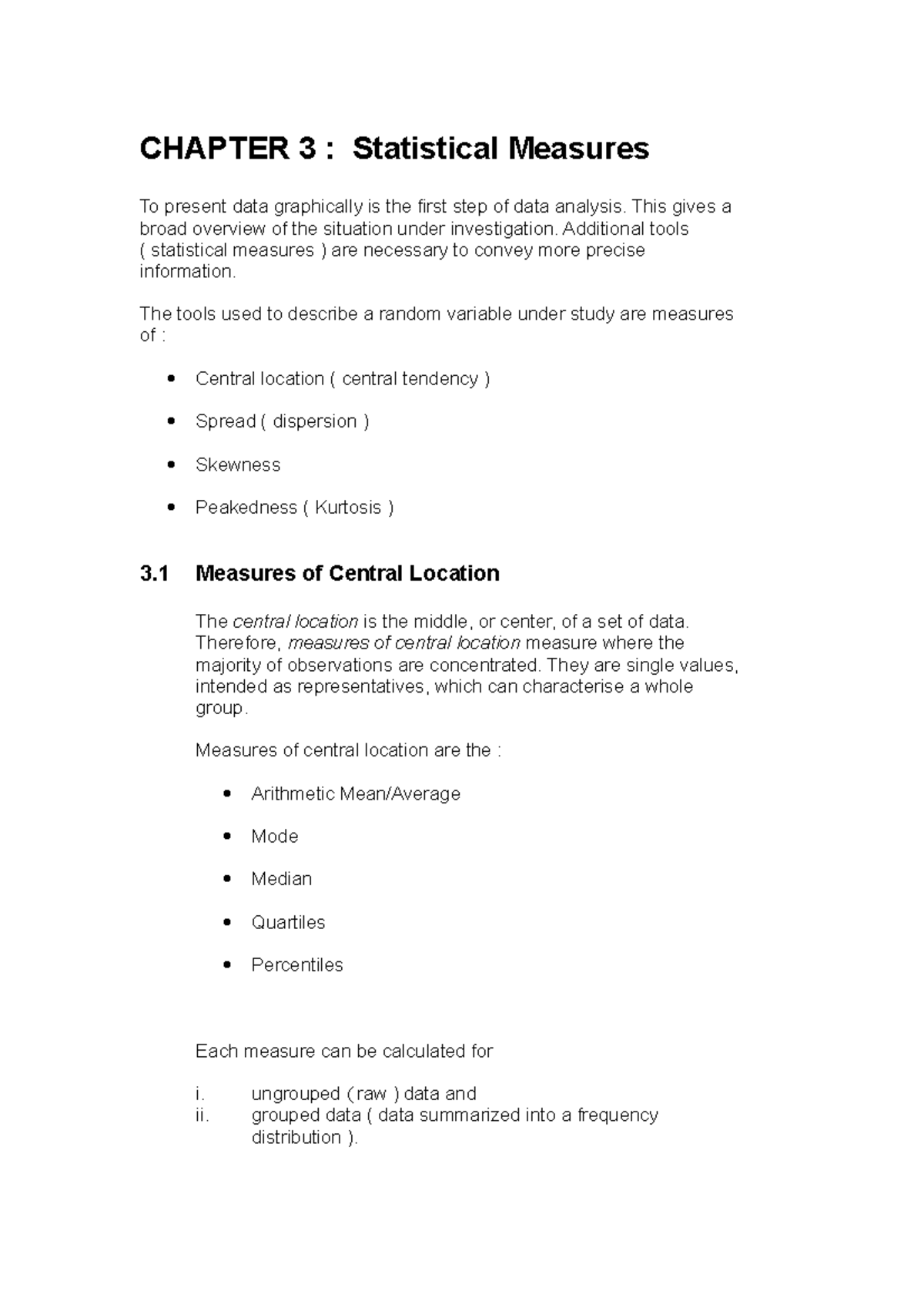 Chapter 3 - CHAPTER 3 : Statistical Measures To present data ...