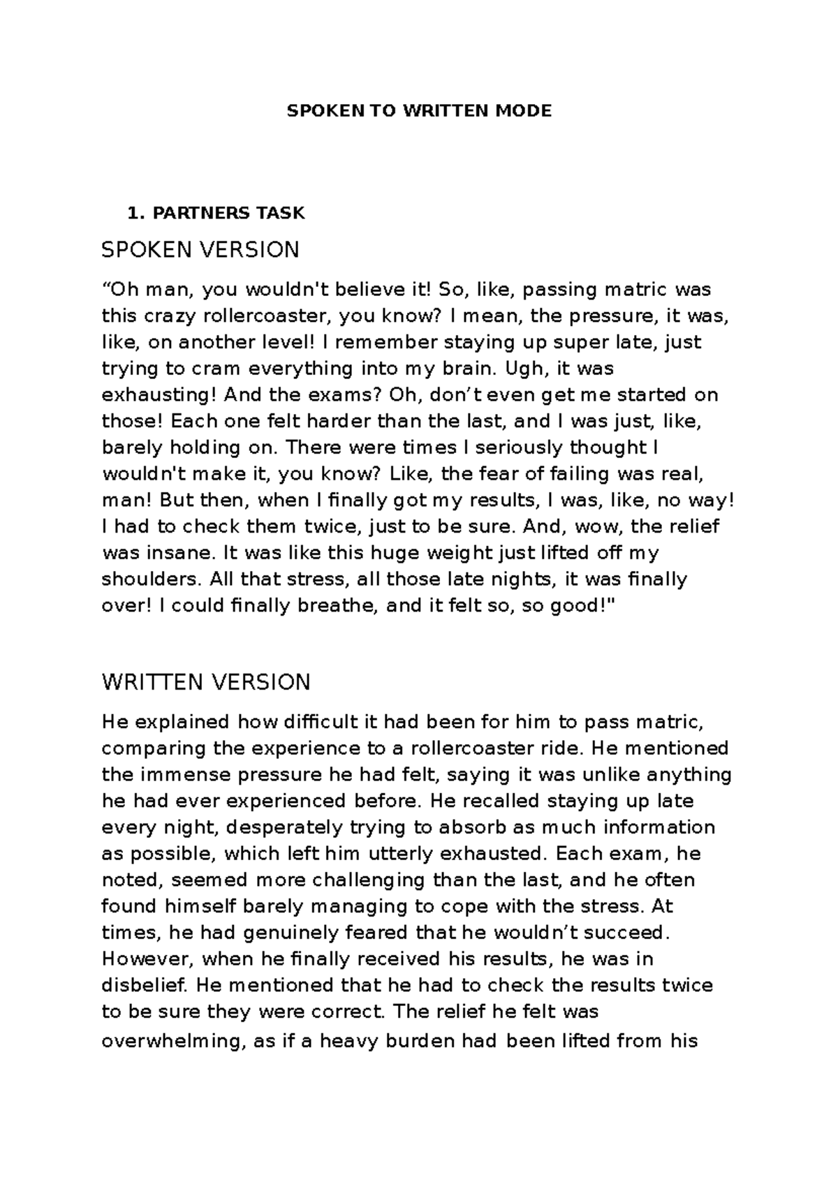 Spoken TO Written MODE solution and example - SPOKEN TO WRITTEN MODE 1 ...