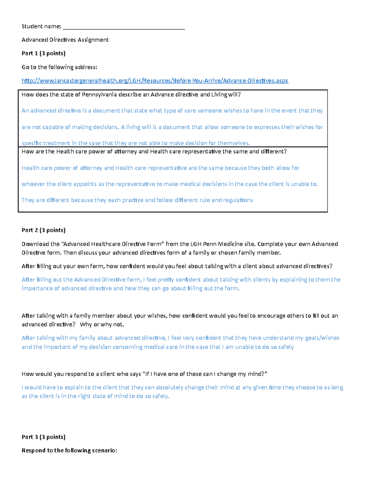 Advanced Directives Assignment - Student name ...