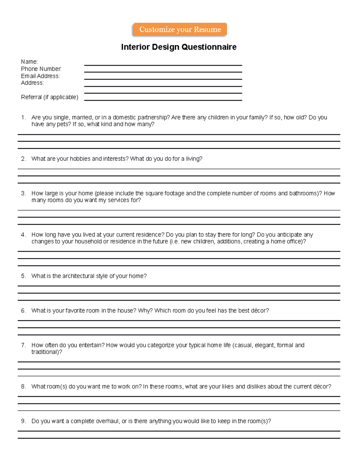 Interior-Design-Questionnaire - Interior Design Questionnaire Name ...