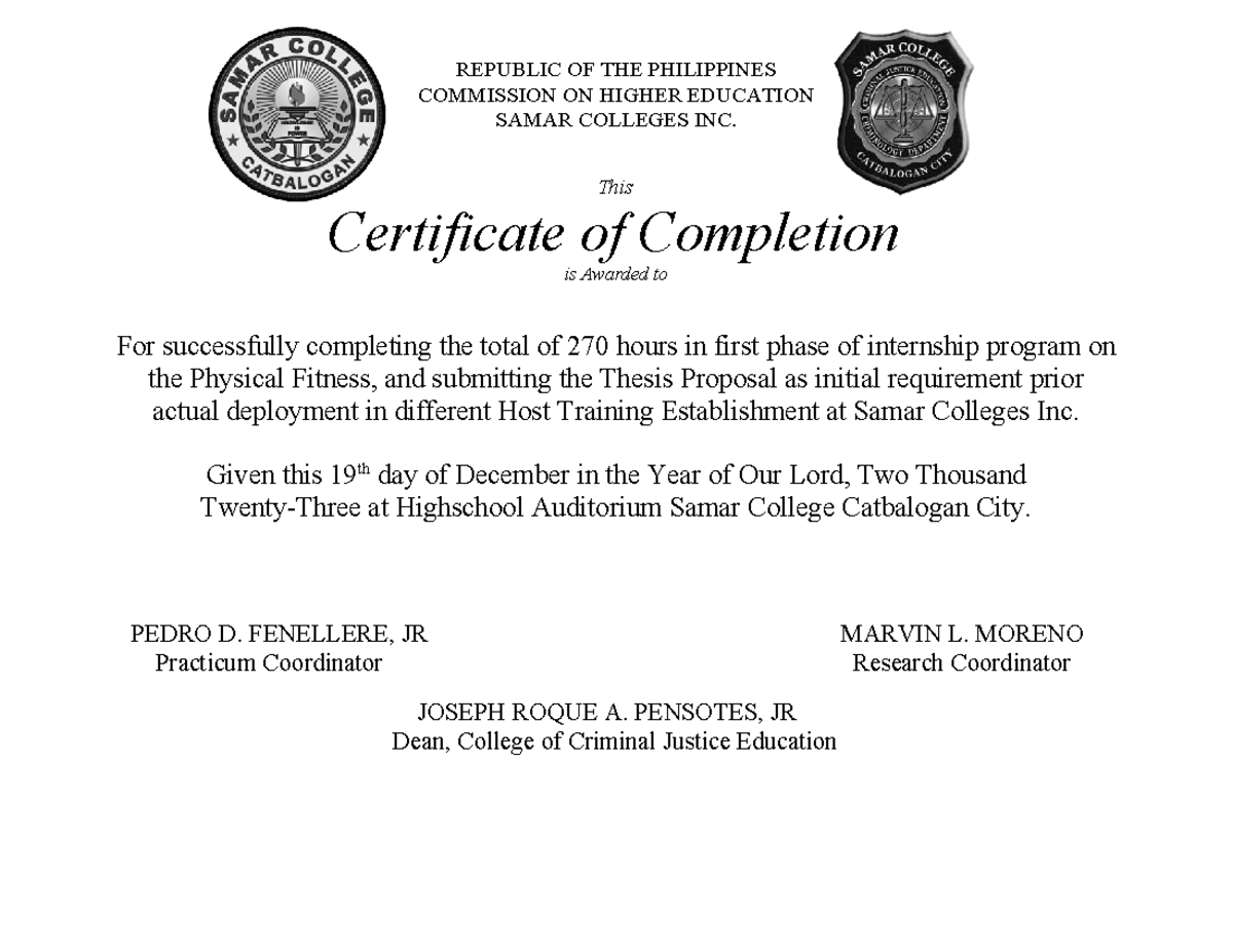 Ojt certificate for first sem 2023 2024 - REPUBLIC OF THE PHILIPPINES ...