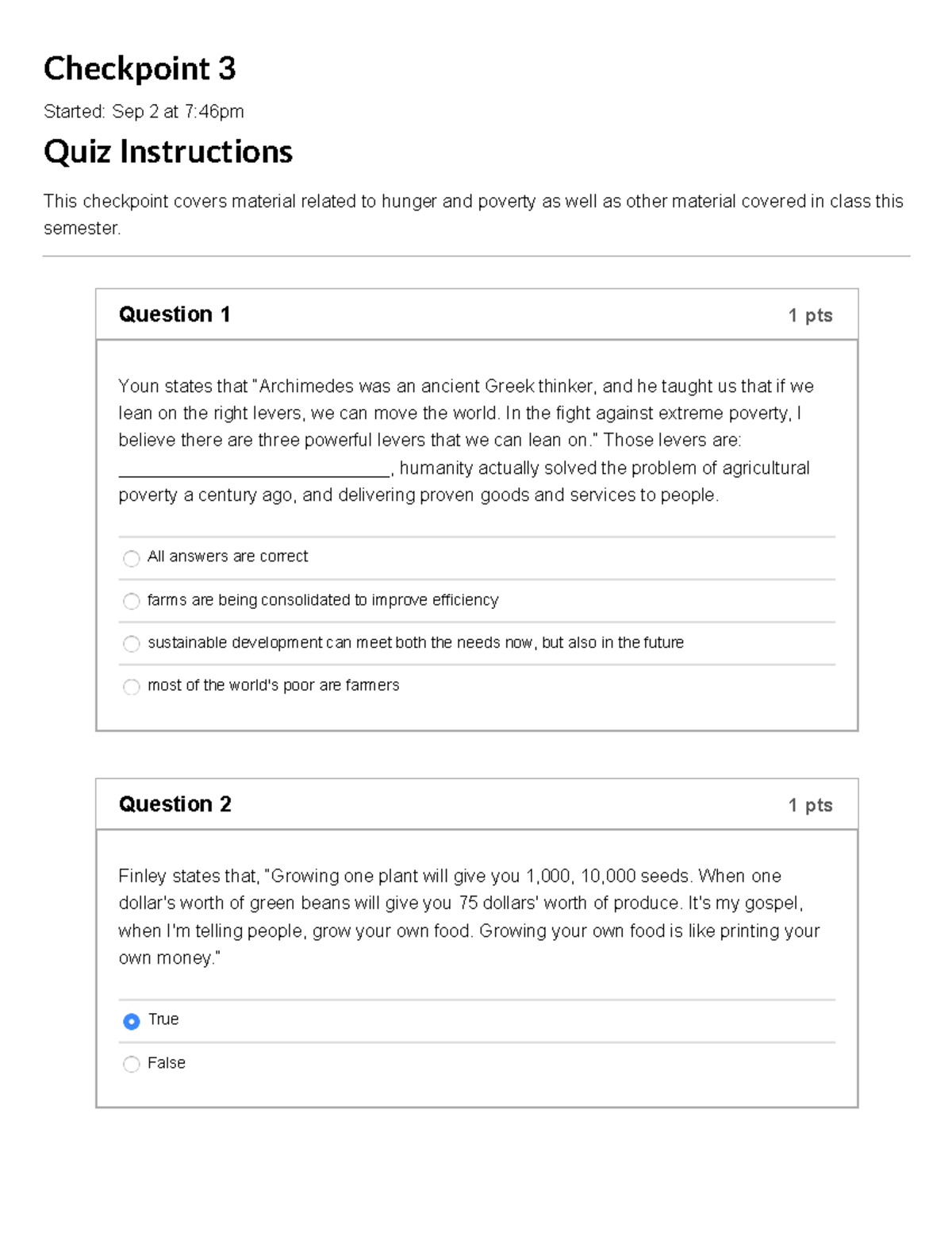 Quiz Checkpoint 3 - Checkpoint Started: Sep 2 at 7:46pm Quiz ...
