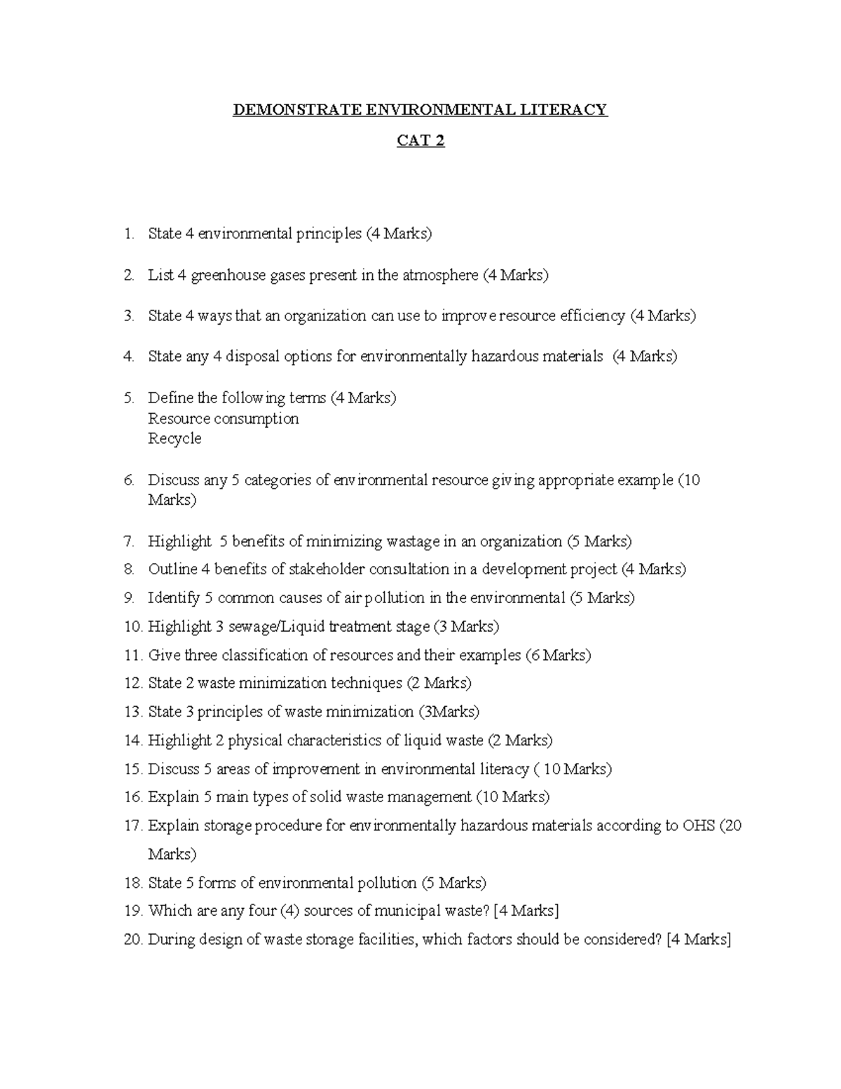 Demonstrate Environmental Literacy CAT 2 - DEMONSTRATE ENVIRONMENTAL ...