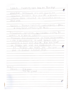 Lab 8 post lab - Organic chemistry lab 8 post lab write up - Determining the Rate Law for the ...