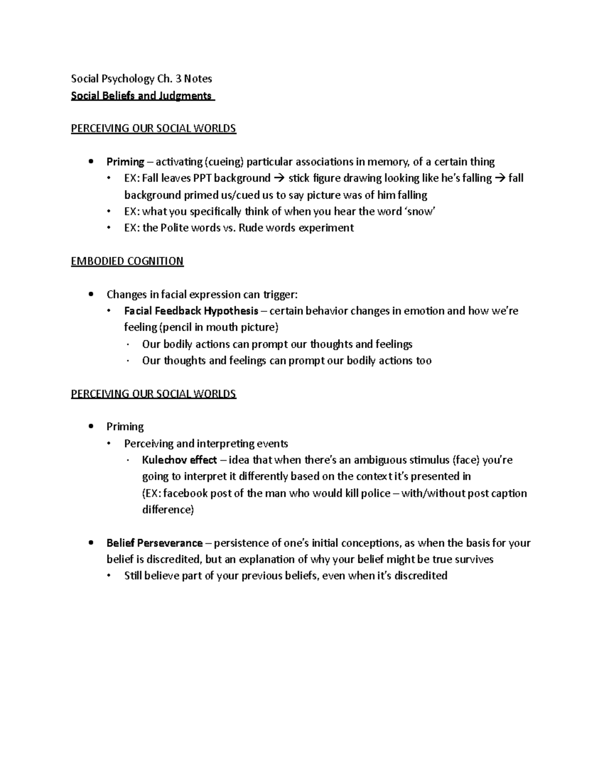 Social Psych Ch. 3 Social Beliefs Notes - Social Psychology Ch. 3 Notes ...