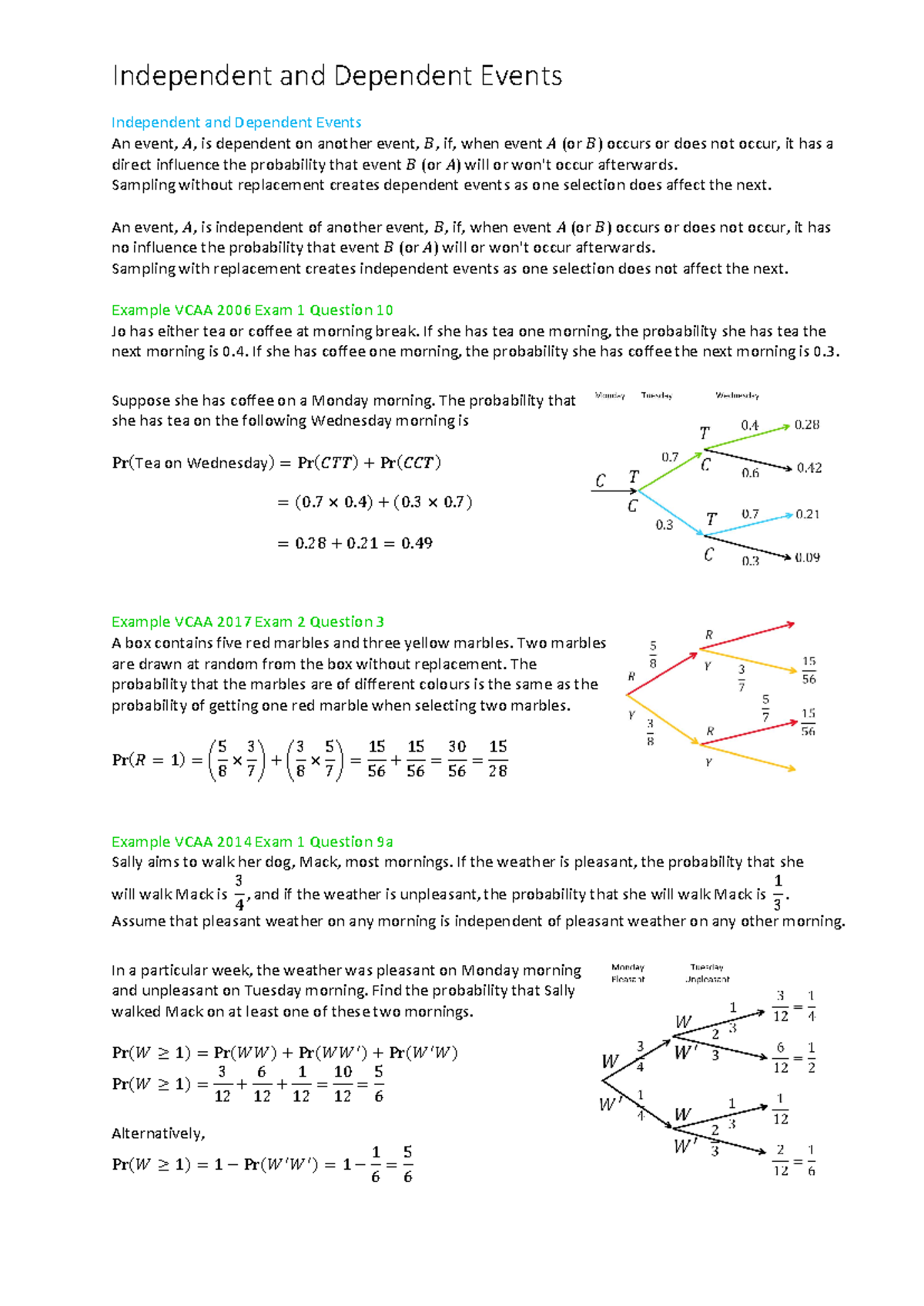Independent and Dependent Events - Sampling without replacement creates ...