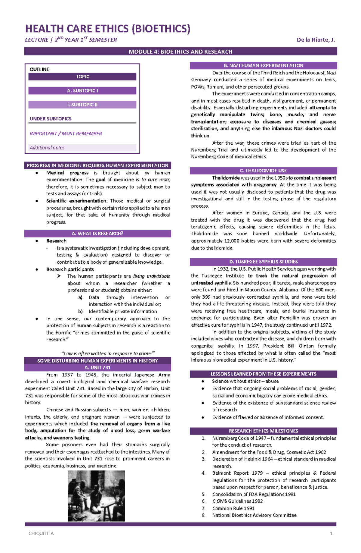 NCM 108 Reviewer 1 - Summarized lecture for Bioethics - HEALTH CARE ...