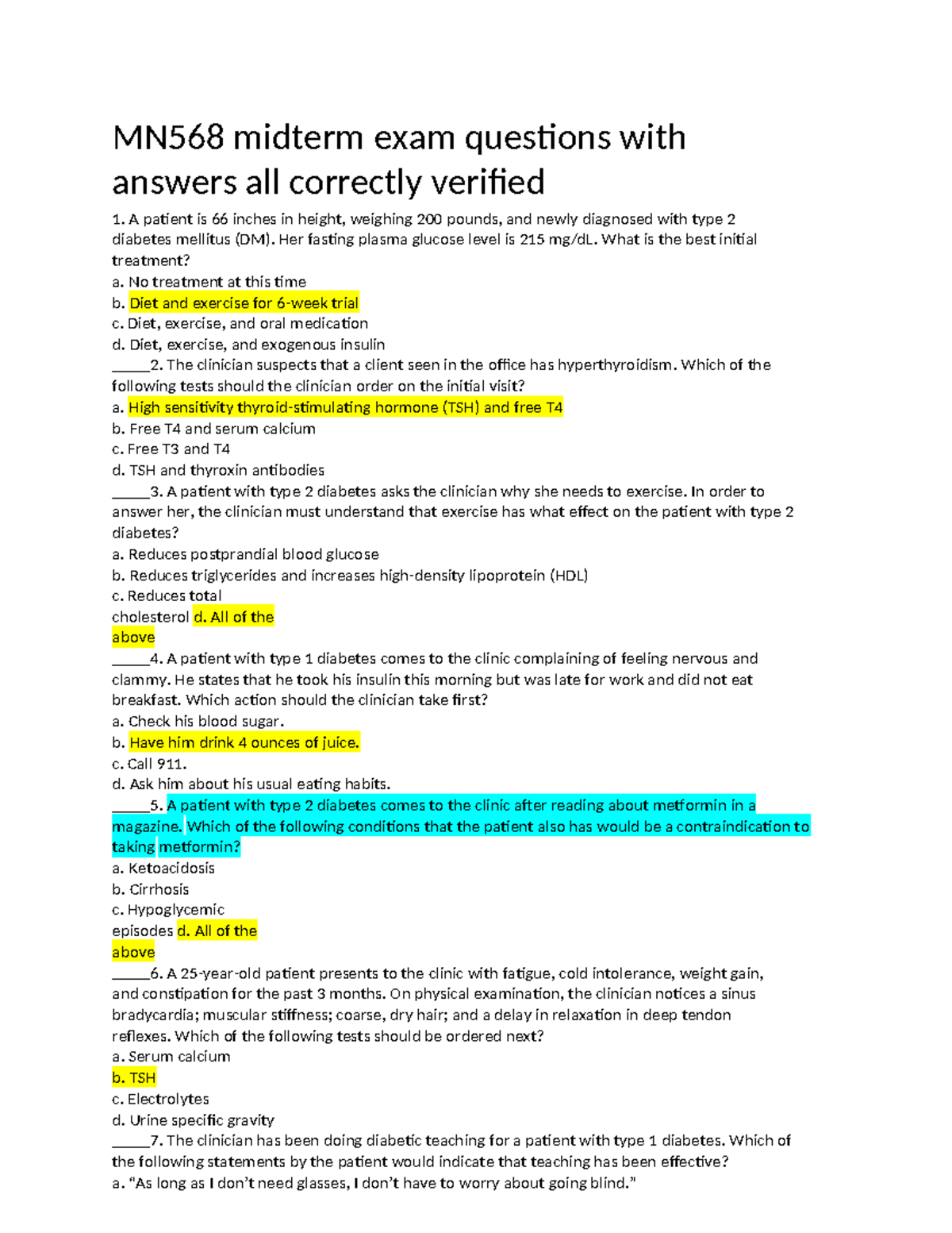 MN 568 Midterm - MN568 midterm exam questions with answers all ...